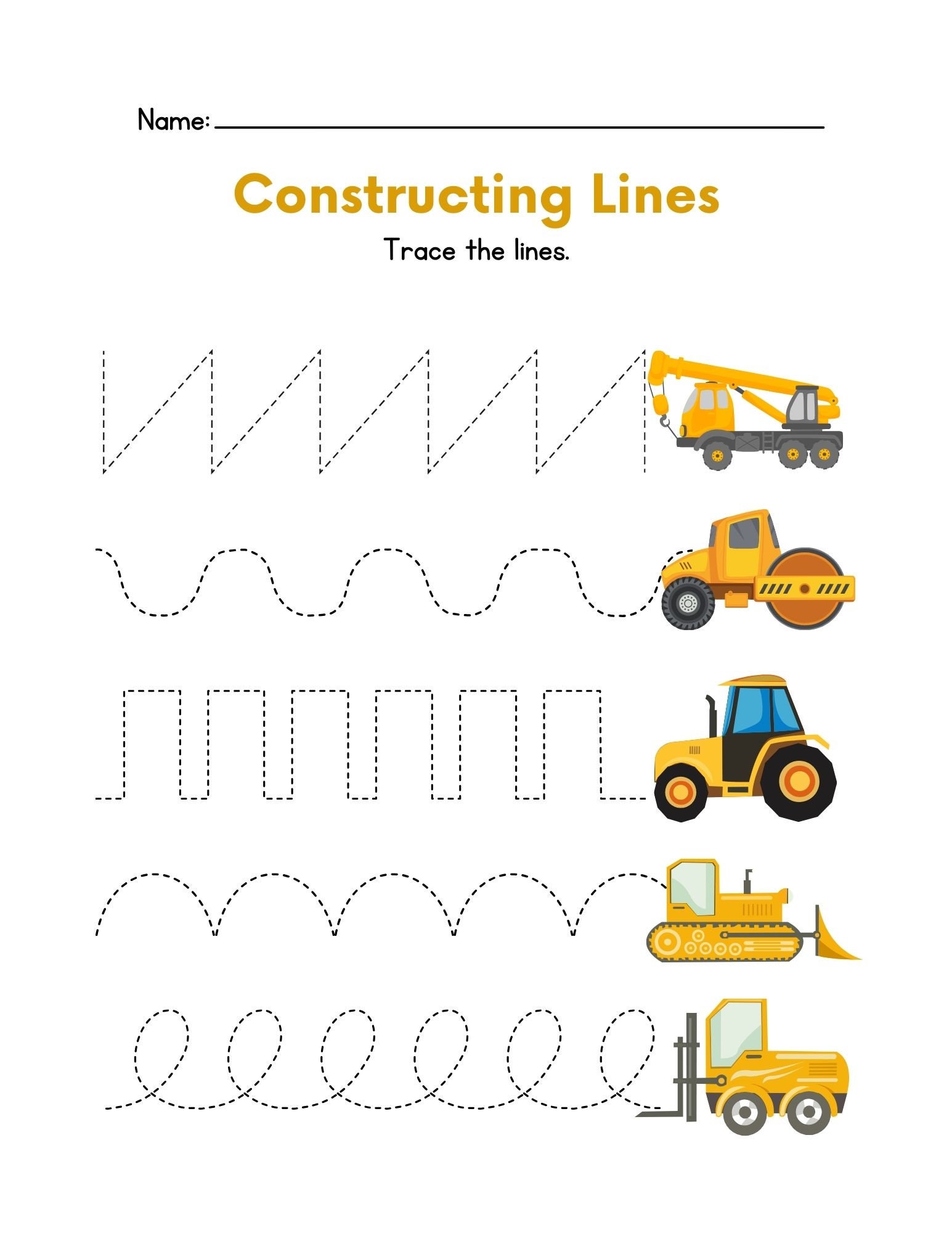 Prewriting Construction Line Tracing Worksheets for Preschool, Fine ...