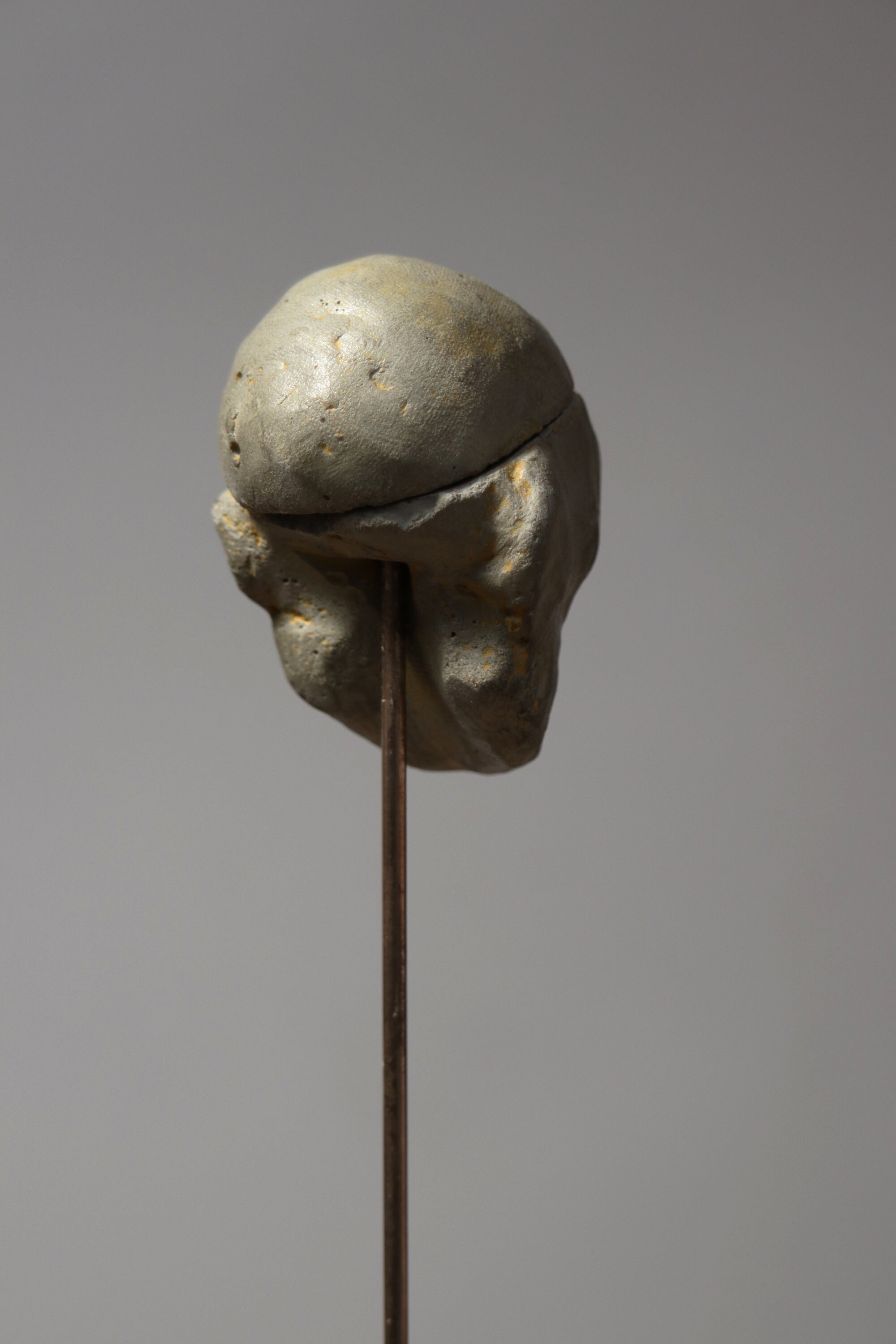 Csh.03 Small Concrete Sculpture on Bronze Rod on Wood Base, Handmade ...