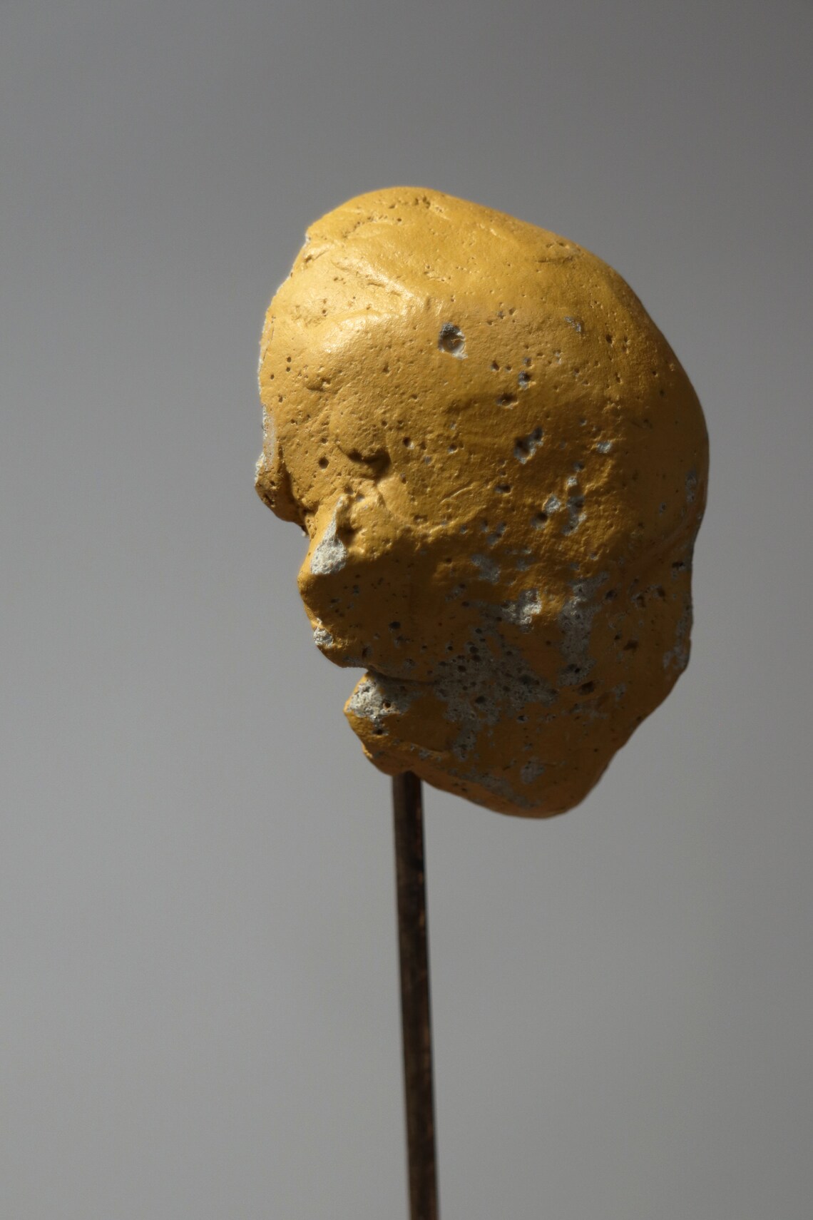 Csl.01 Small Concrete Sculpture on Bronze Rod on Wood Base, Handmade ...