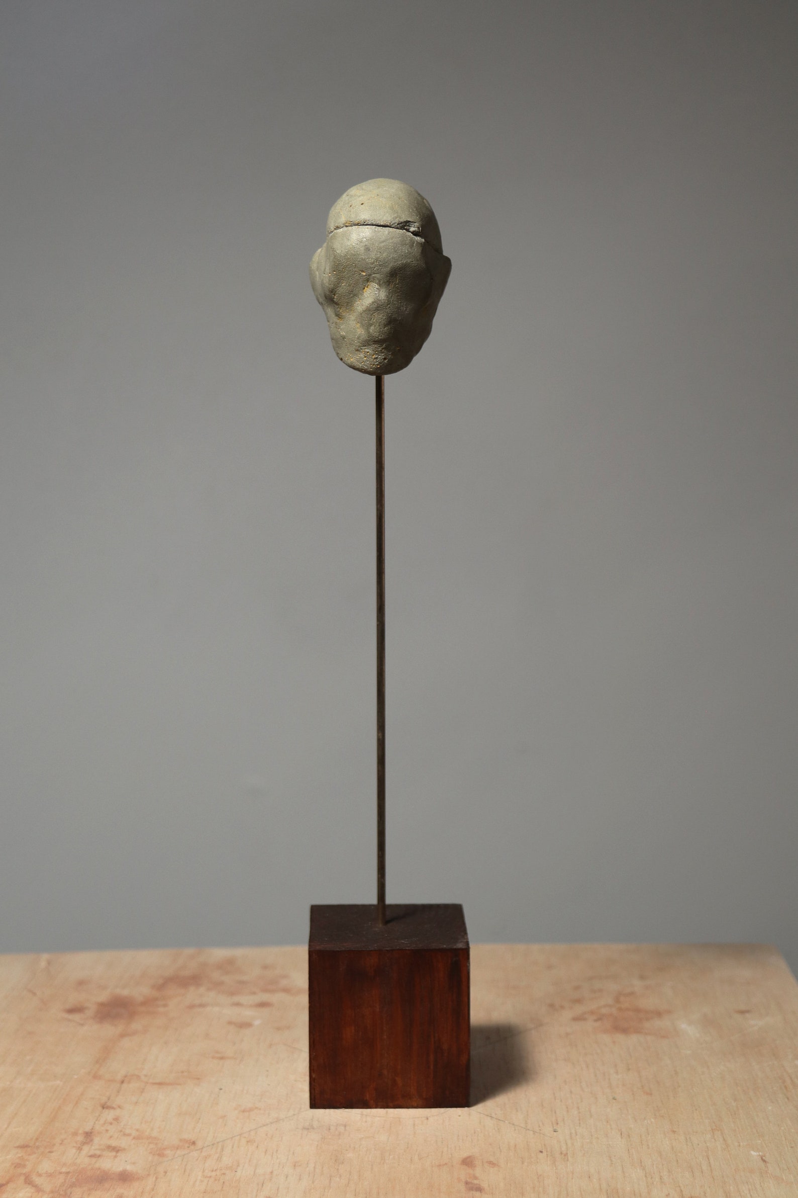 Csh.03 Small Concrete Sculpture on Bronze Rod on Wood Base, Handmade ...
