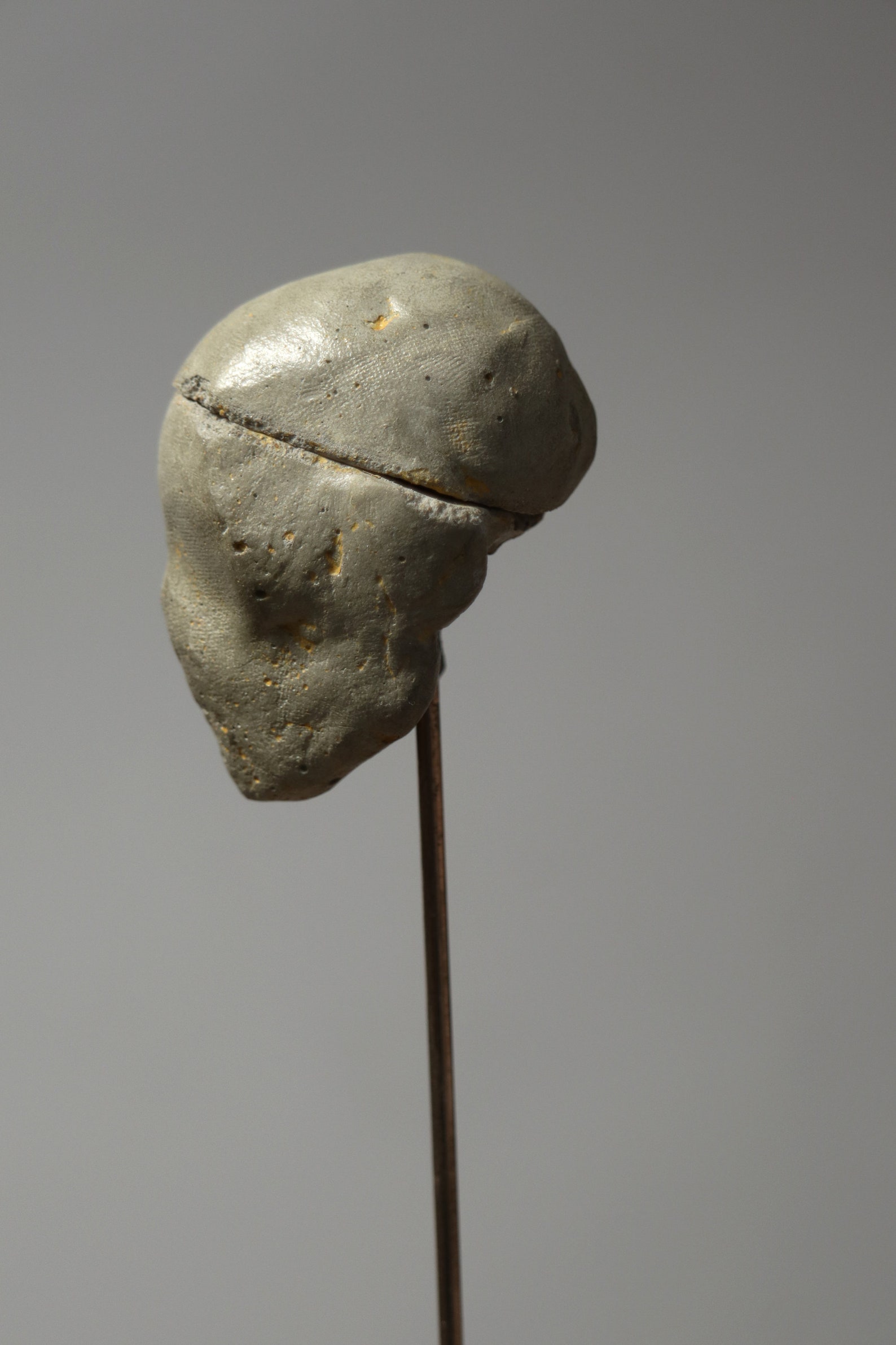 Csh.03 Small Concrete Sculpture on Bronze Rod on Wood Base, Handmade ...
