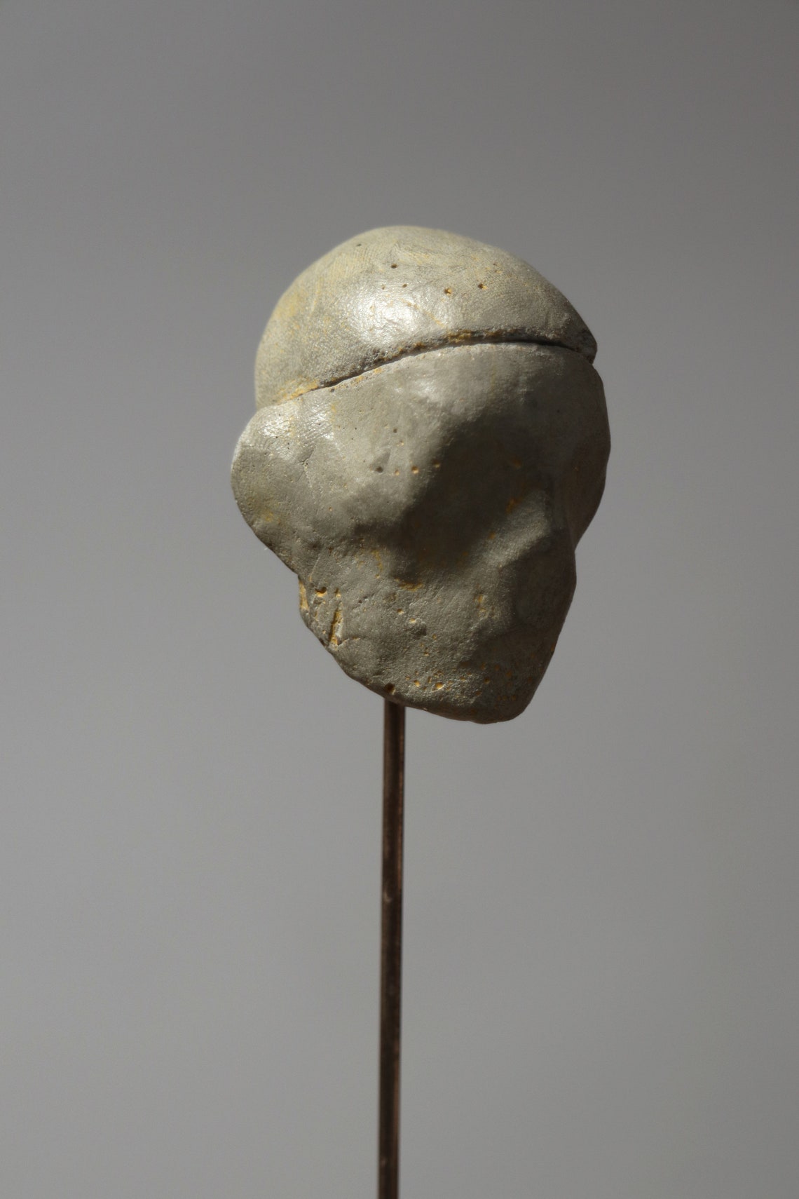 Csh.03 Small Concrete Sculpture on Bronze Rod on Wood Base, Handmade ...