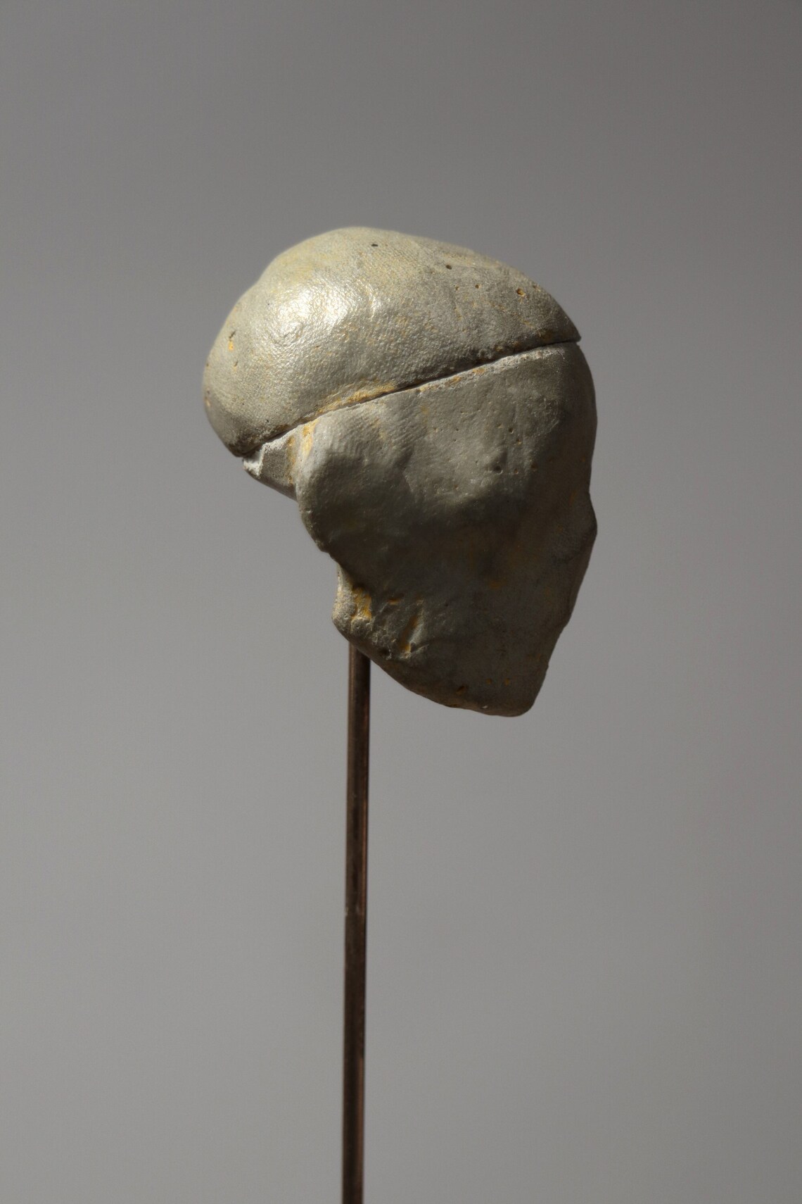 Csh.03 Small Concrete Sculpture on Bronze Rod on Wood Base, Handmade ...