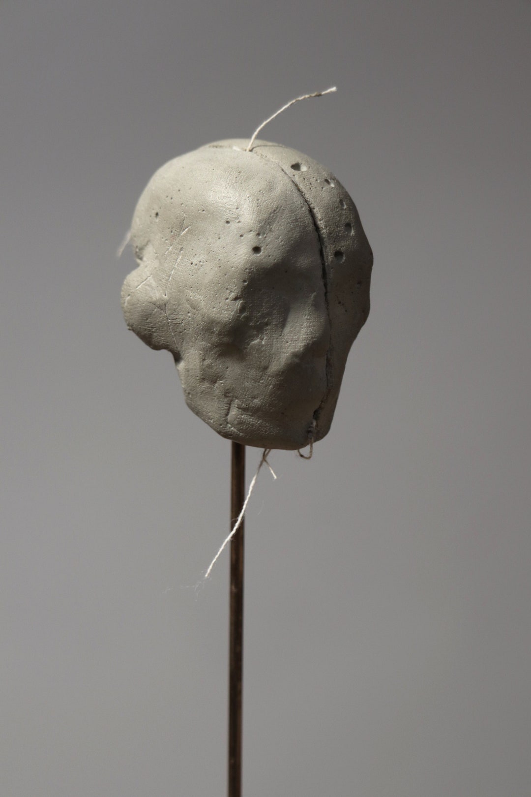 Csv.03 Small Concrete Sculpture on Bronze Rod on Wood Base, Handmade ...