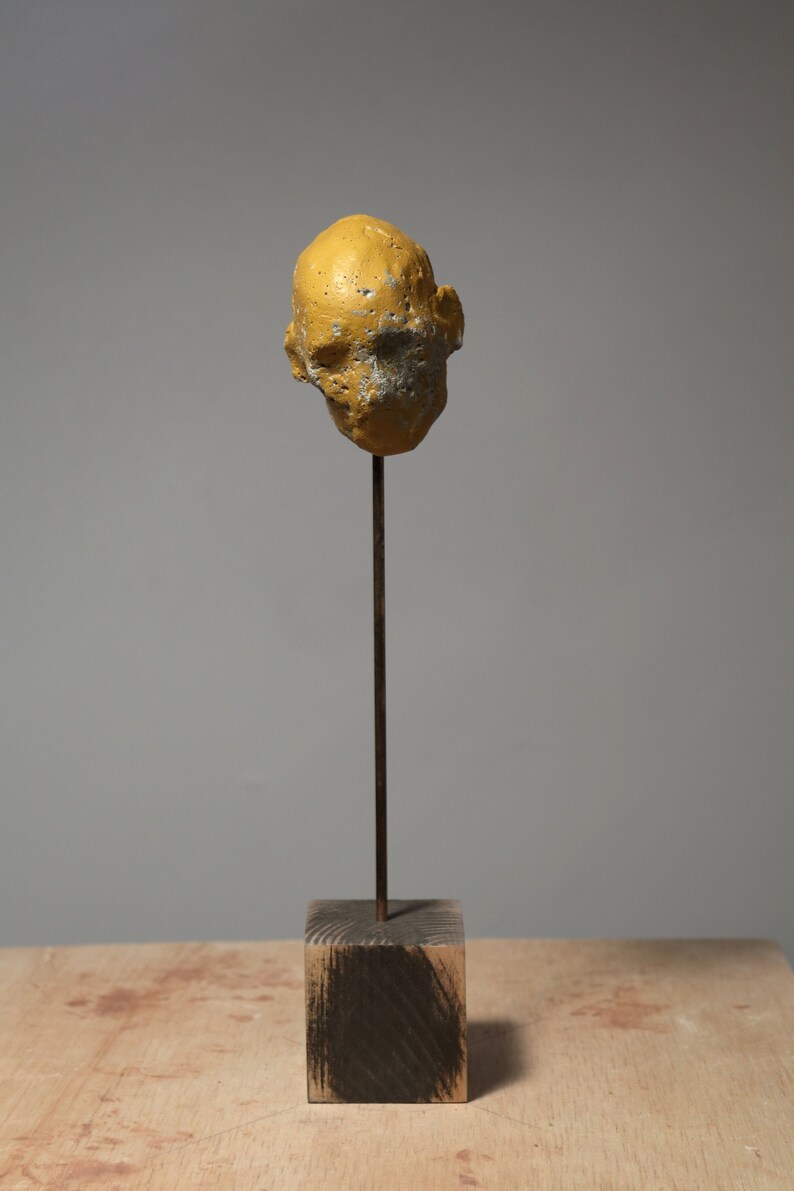 Csl.01 Small Concrete Sculpture on Bronze Rod on Wood Base, Handmade ...
