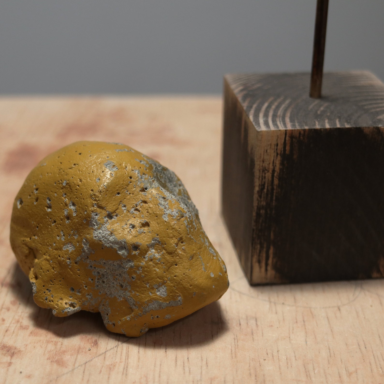 Csl.01 Small Concrete Sculpture on Bronze Rod on Wood Base, Handmade ...