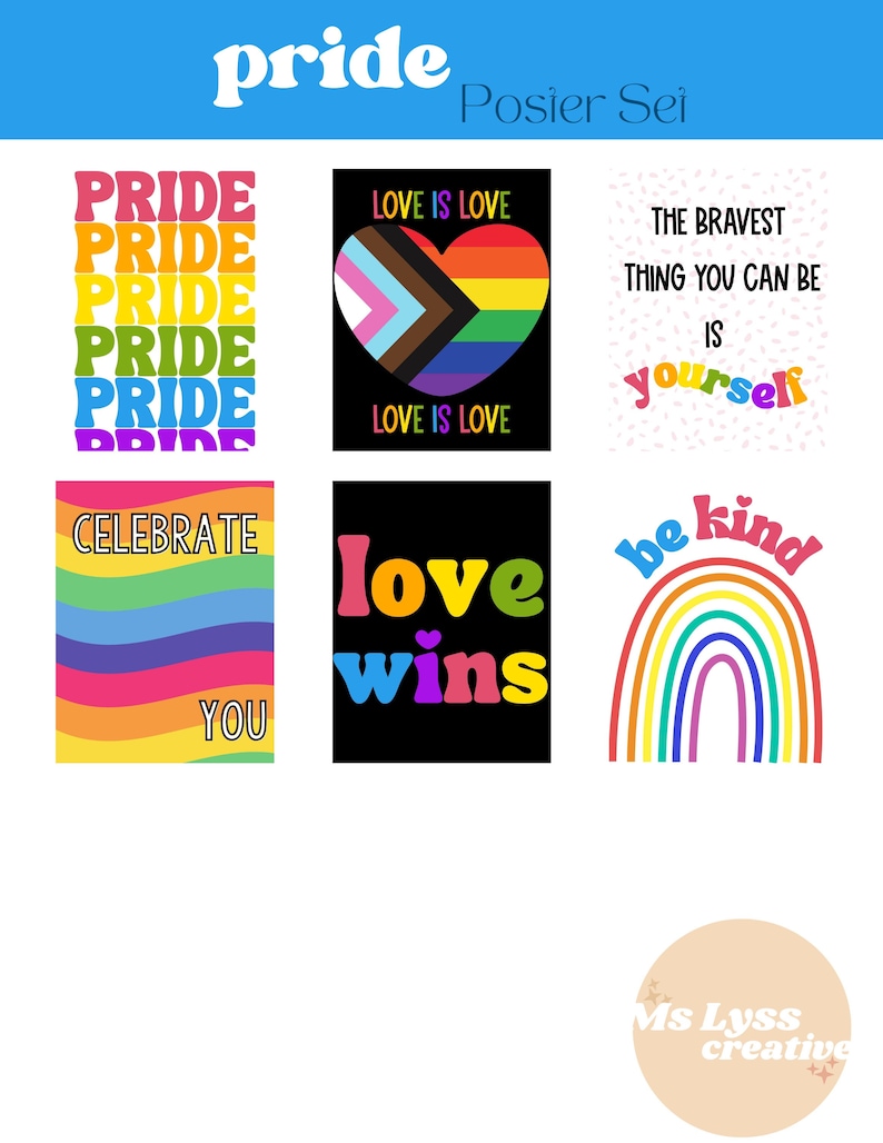 Pride Poster Set, Set of 6 Pride Classroom Posters, Decor Poster Set ...
