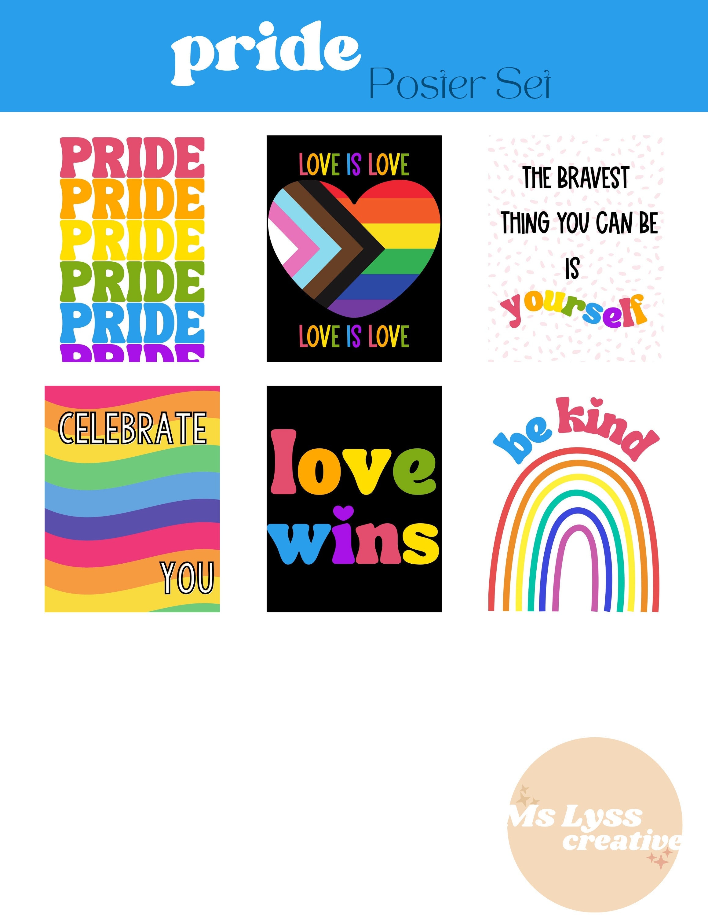 Pride Poster Set, Set of 6 Pride Classroom Posters, Decor Poster Set ...