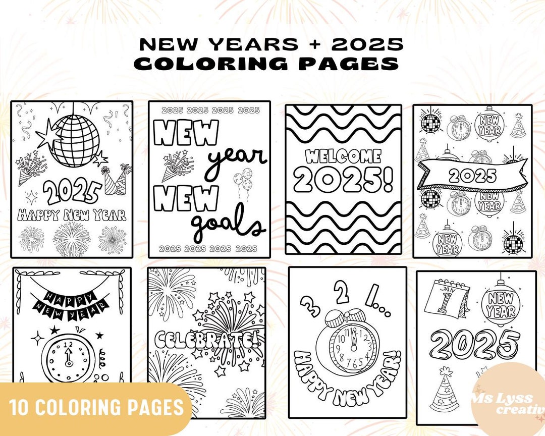 New Years + 2025 Coloring Pages, Coloring for Kids, New Years ...