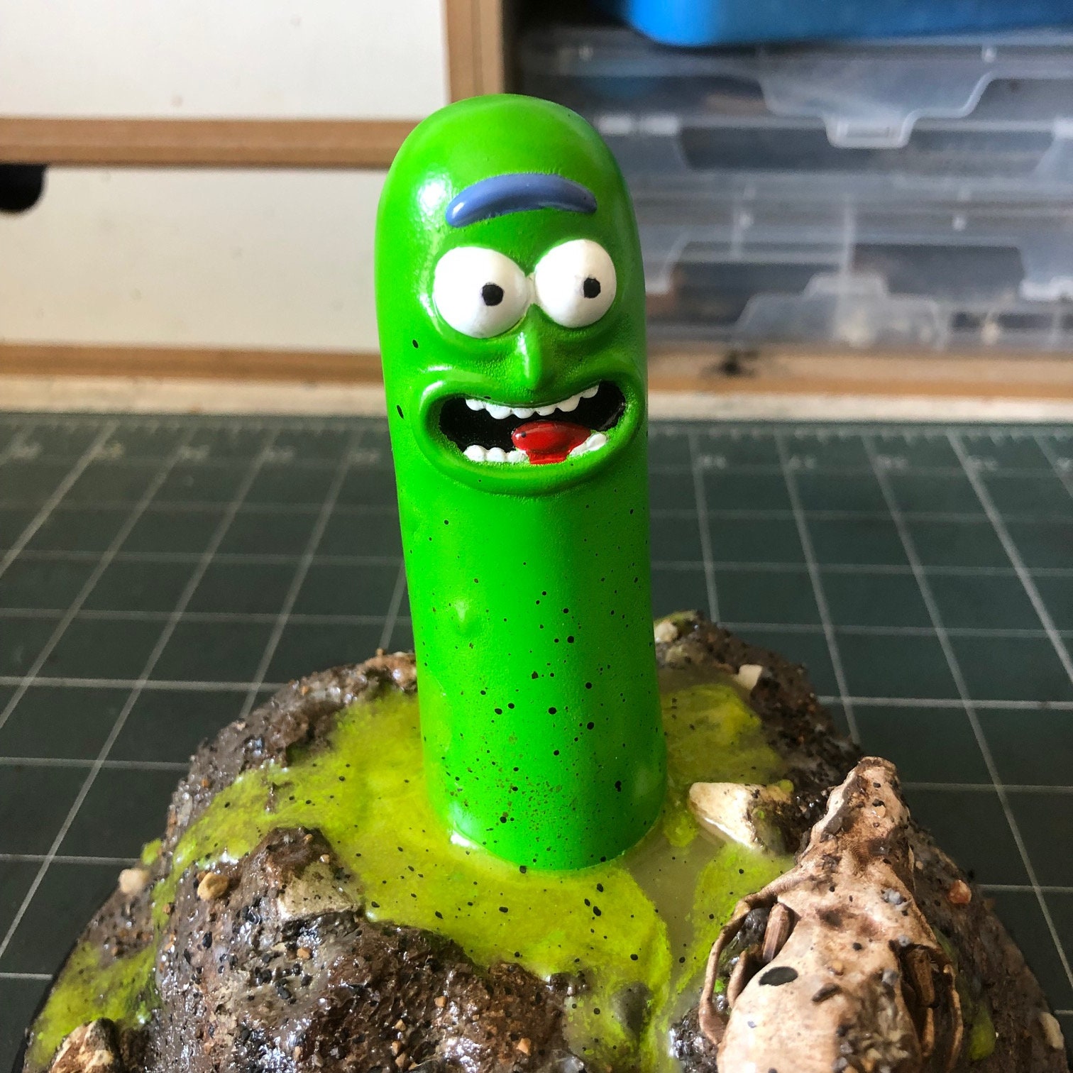 Pickle Rick Hand Painted Statue Model on Diorama Base Stand - Etsy