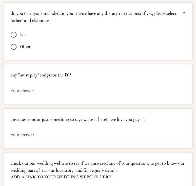 Editable Wedding Guest Survey for Save the Dates - Etsy