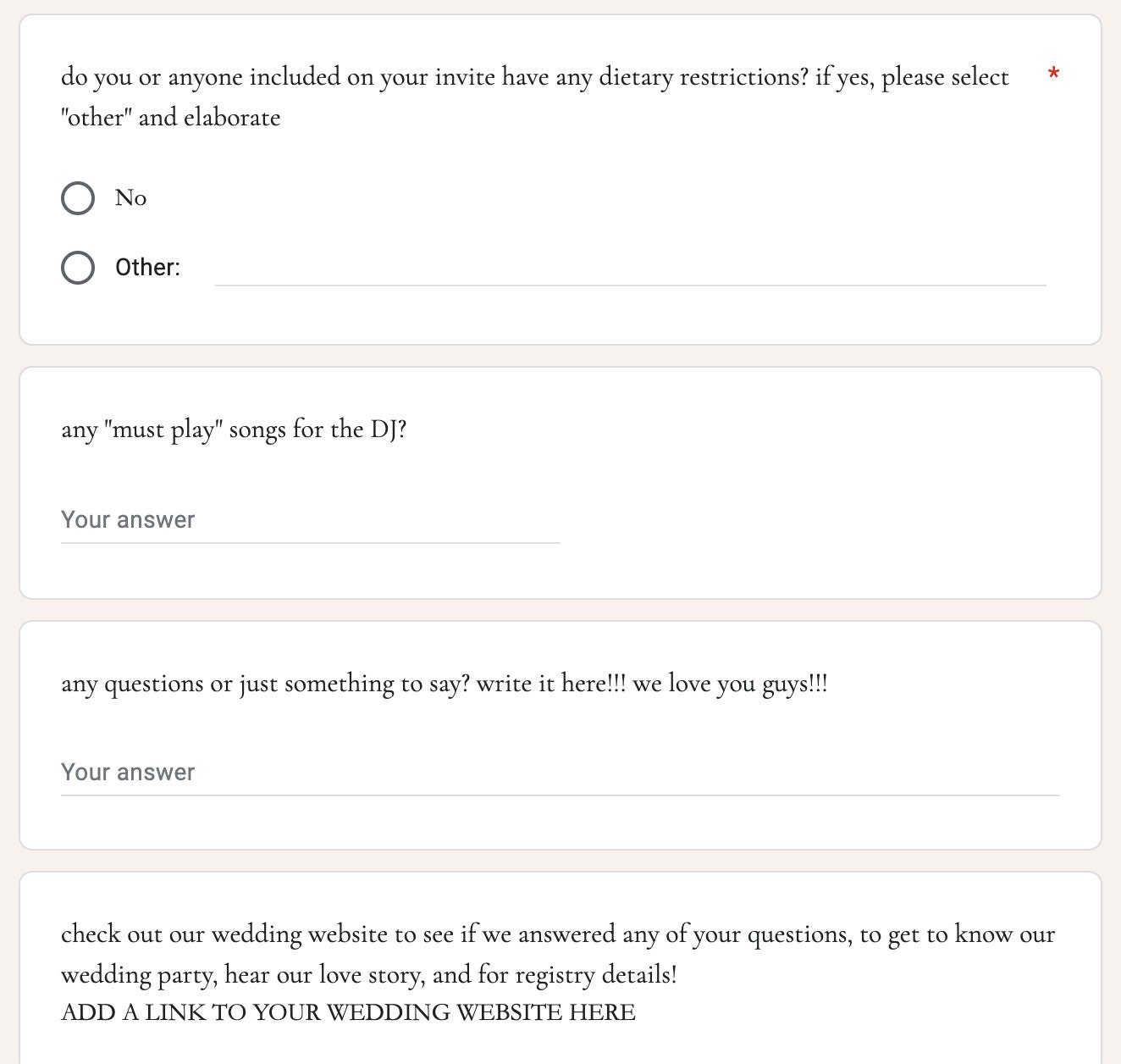 Editable Wedding Guest Survey for Save the Dates - Etsy