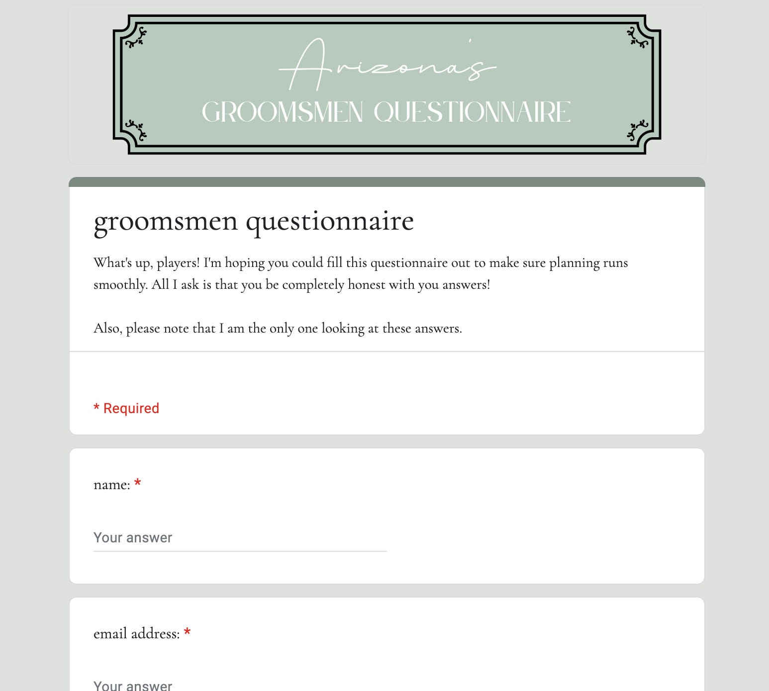 Groomsmen Questionnaire - Editable Google Form - Etsy