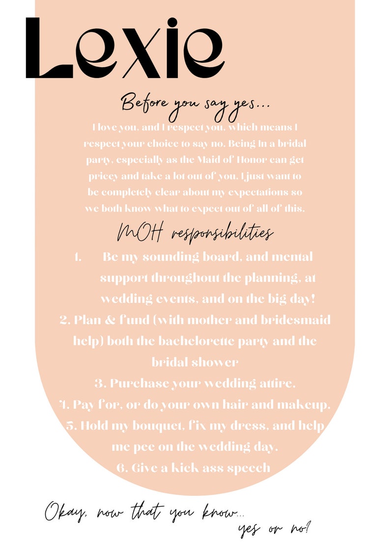 Editable Bridesmaid Expectations Template for Canva - Etsy