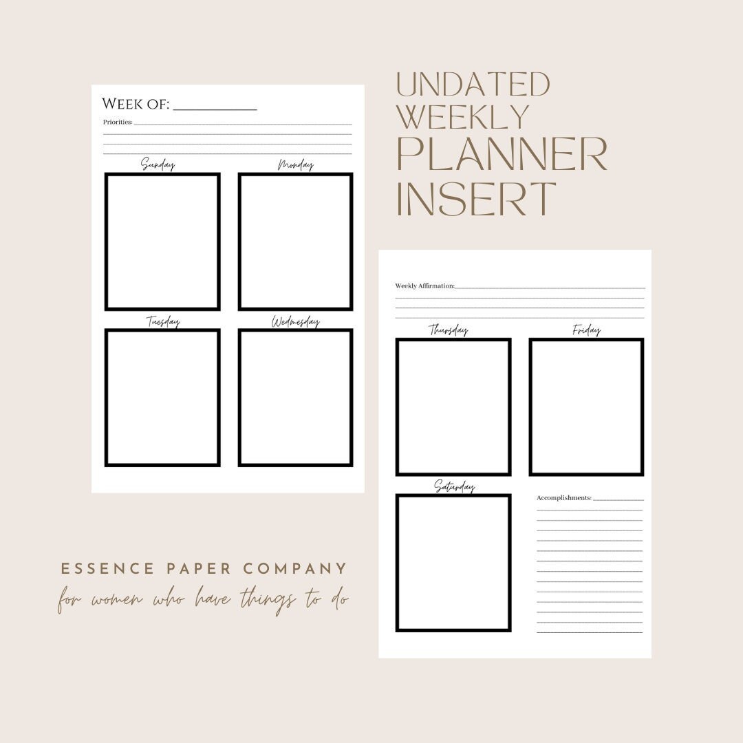 Undated Weekly Planner Sheets | Weekly Planner Inserts | Printable ...