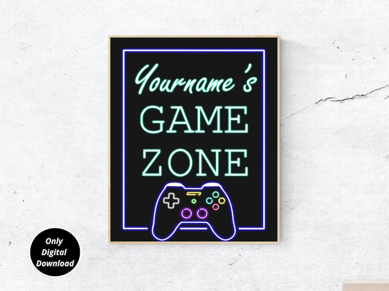 Gaming Sign Art, Personalized Neon Poster, Username's Game Zone, Wall ...