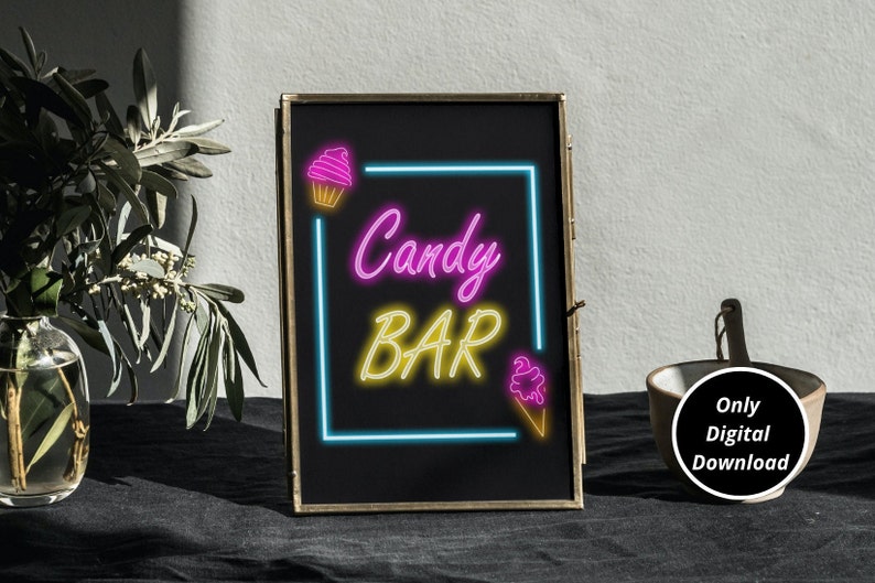 Candy Bar Poster, Digital Neon Poster, Sweets Print, Digital Download ...