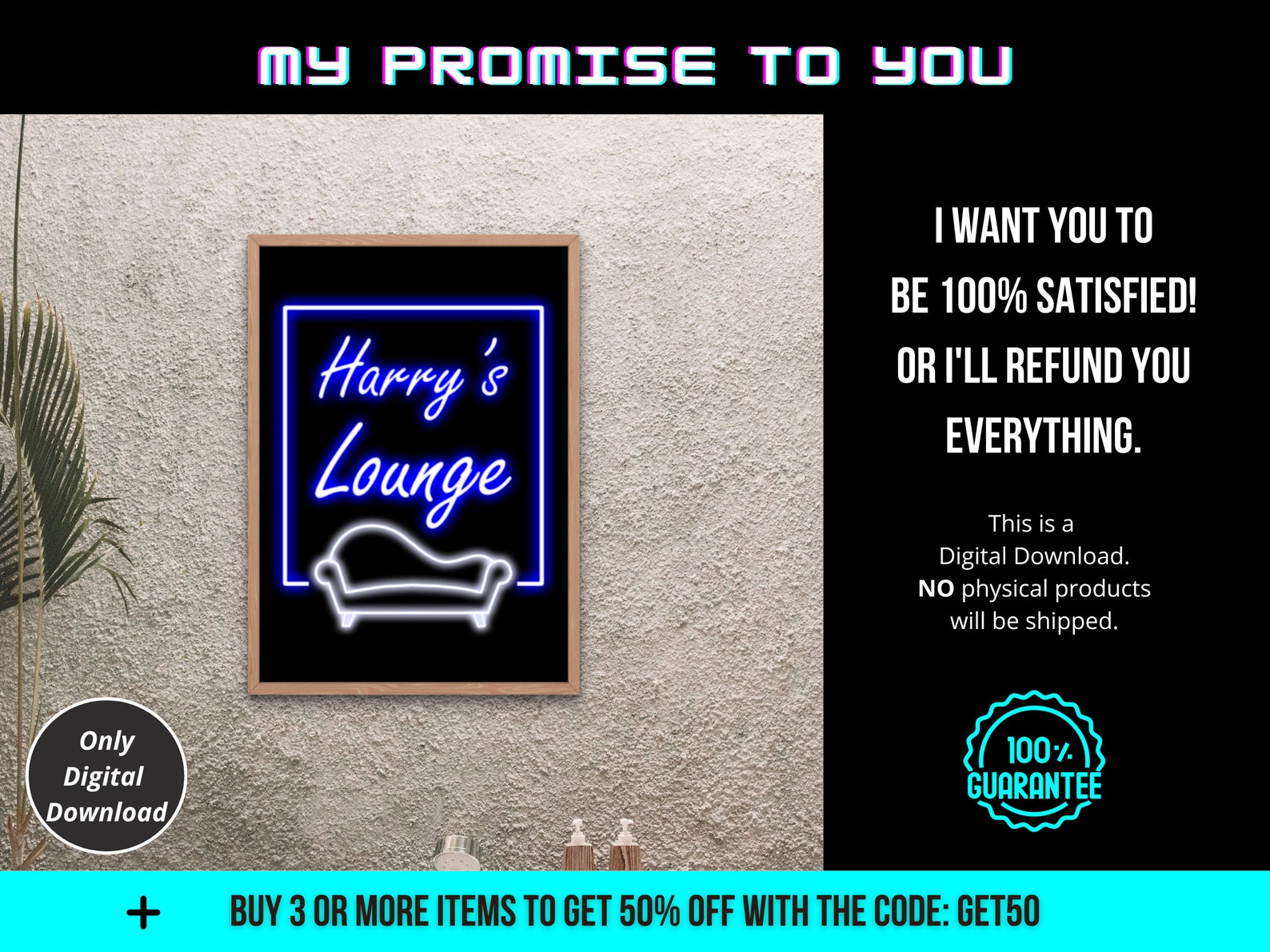 Lounge Poster, Neon Poster Chill Zone, Personalized Poster for Download ...