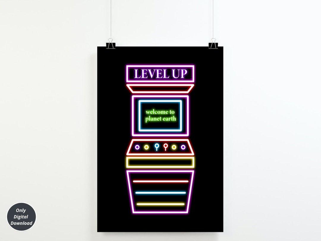 Arcade Poster, Digital Gaming Poster, Neon Printable, Level up Gamer ...