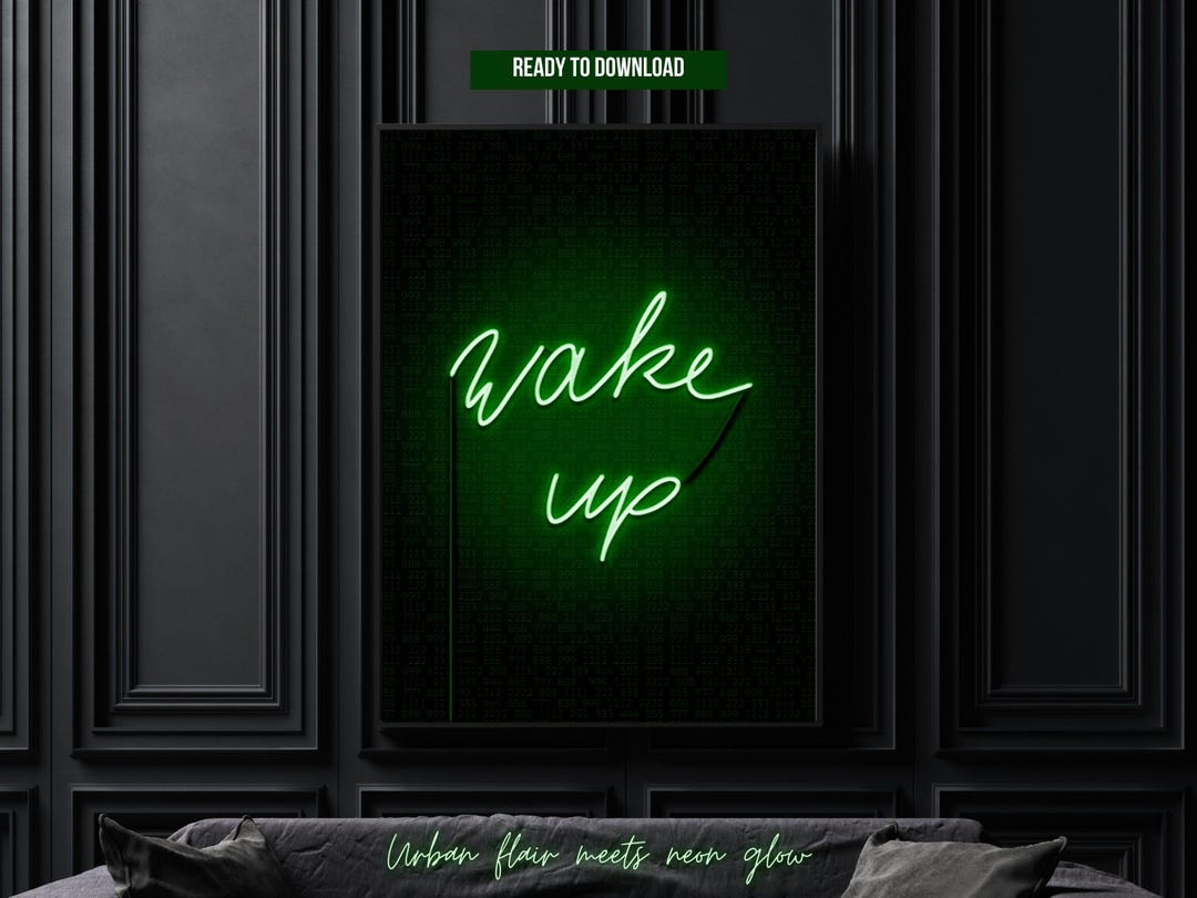 Neon Poster wake Up, Angel Numbers Printable, Neon Green Neon Lettering ...