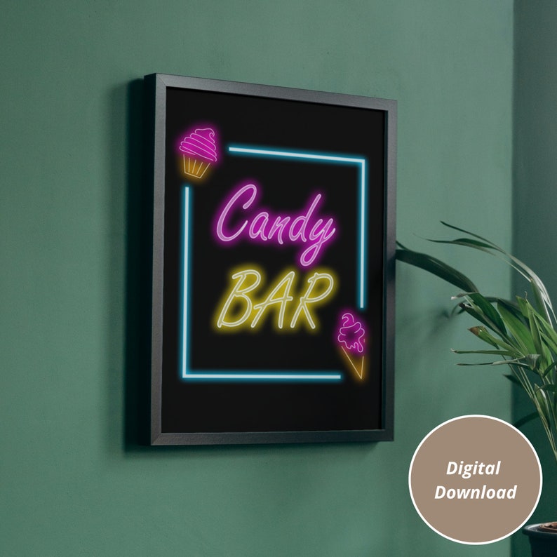 Candy Bar Poster, Digital Neon Poster, Sweets Print, Digital Download ...