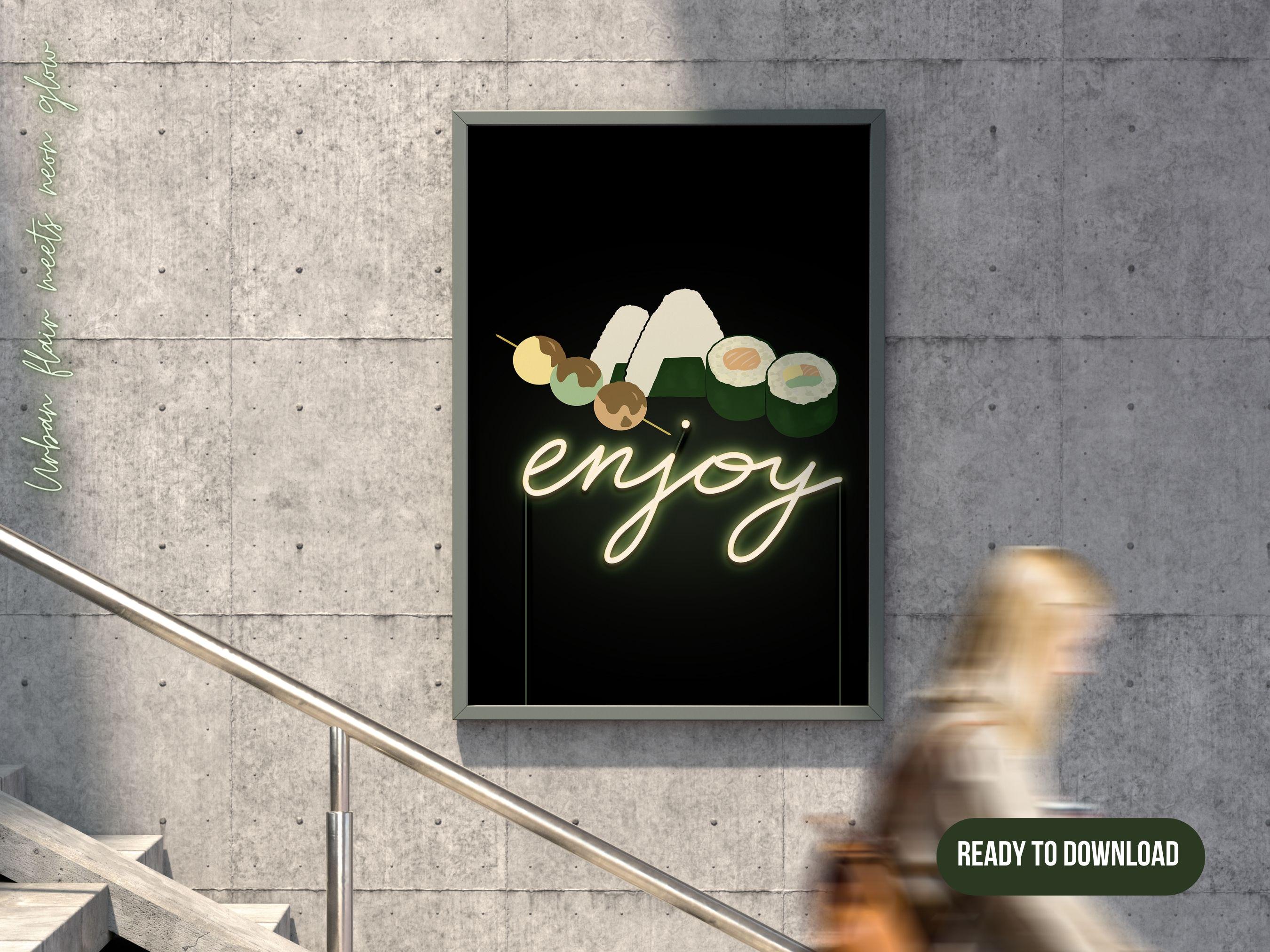 Sushi Poster, Onigiri Printable Art, Hanami Dango Art, Neon Lettering ...
