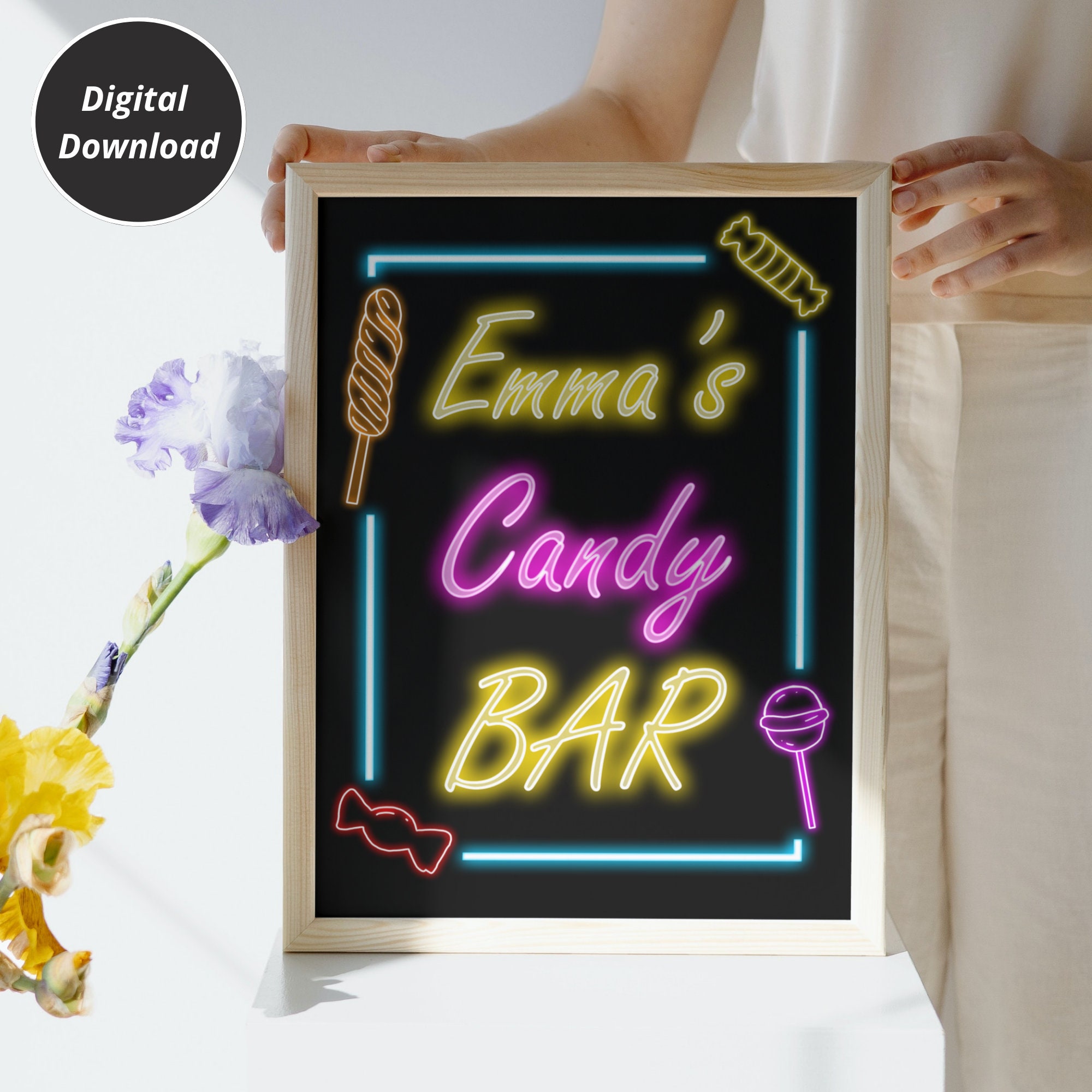 Custom Candy Bar Poster, Custom Digital Neon Poster, Name's Candy Bar ...
