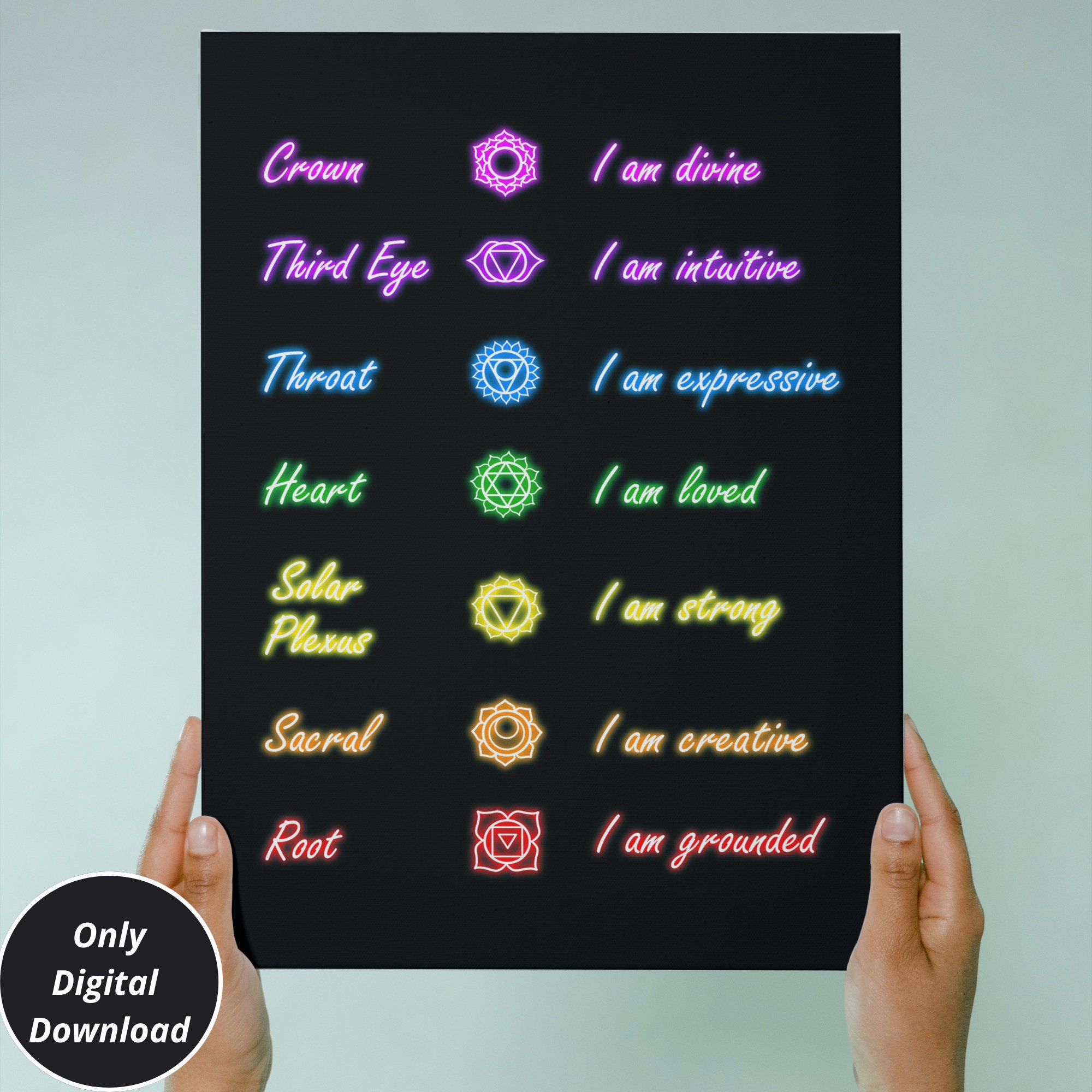 Chakra Poster Digital Neon Poster Affirmations Printable Meditation ...