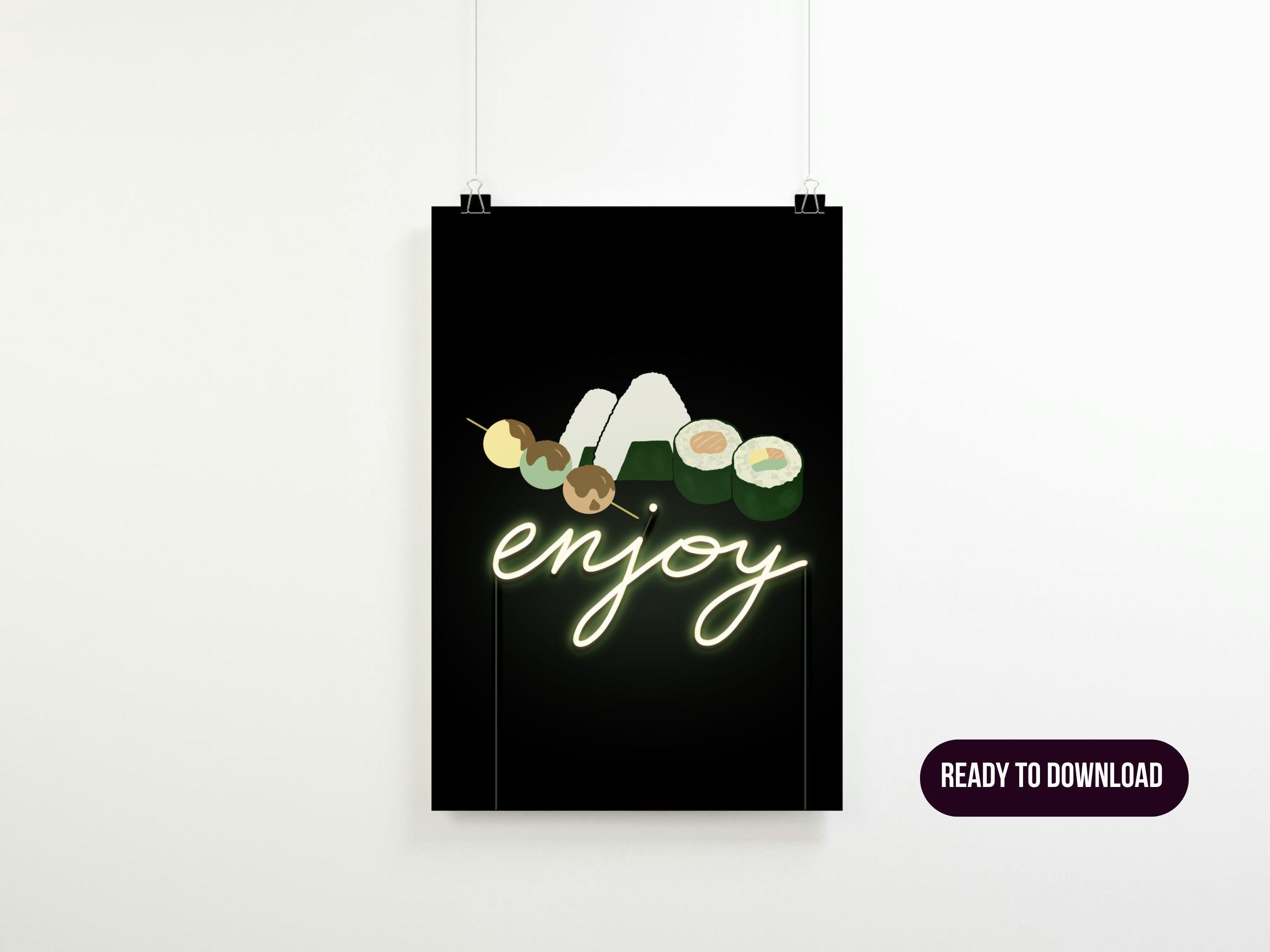 Sushi Poster, Onigiri Printable Art, Hanami Dango Art, Neon Lettering ...