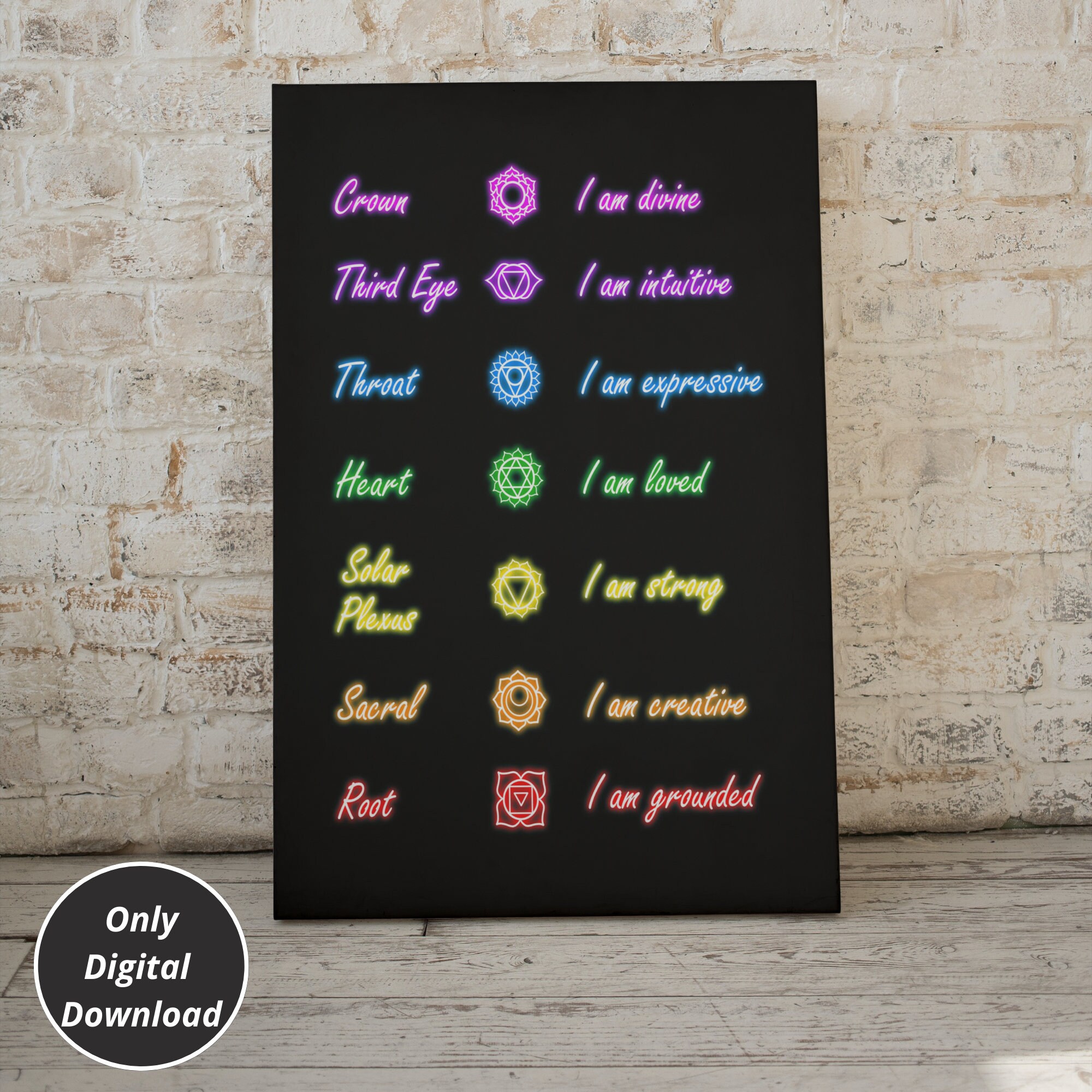 Chakra Poster Digital Neon Poster Affirmations Printable Meditation ...