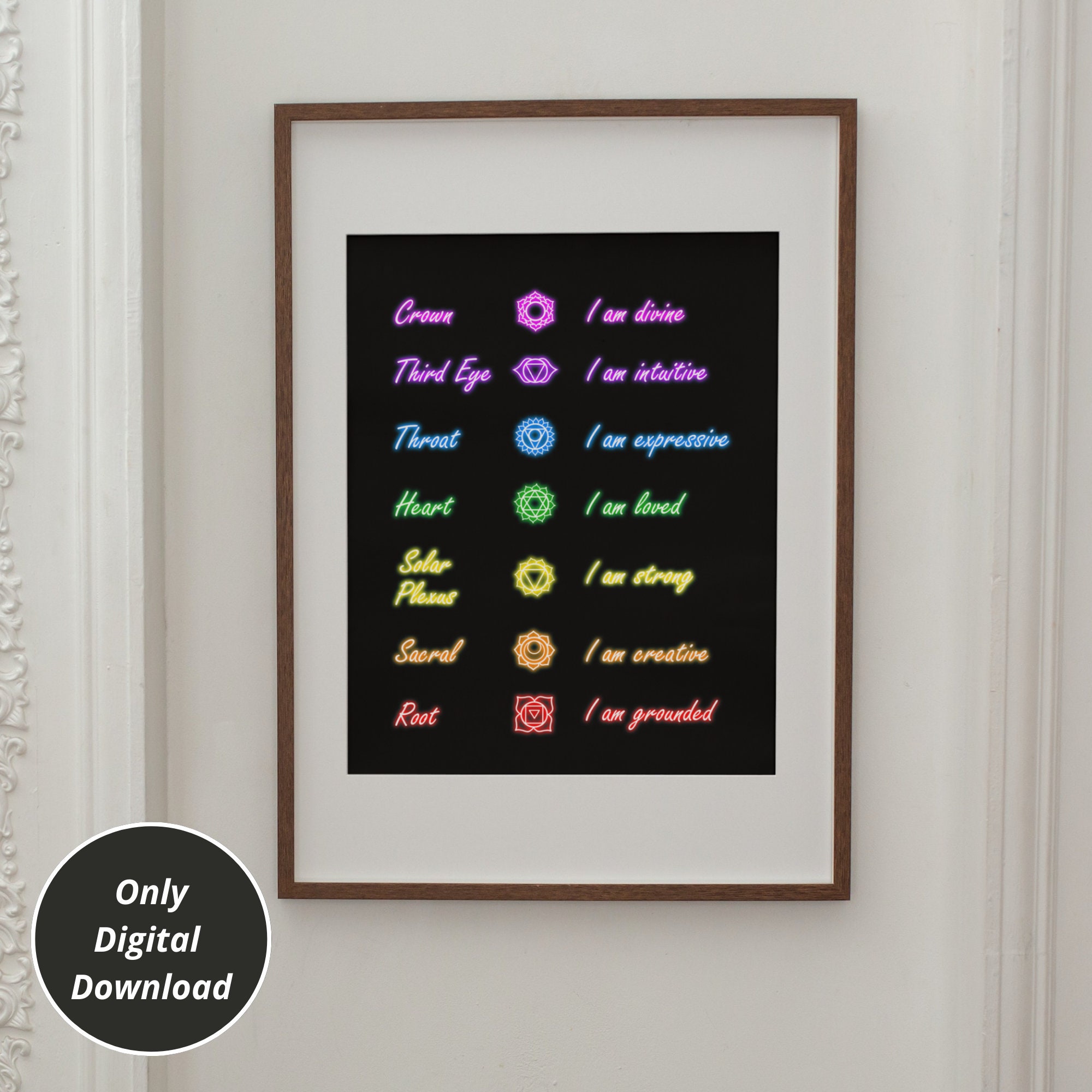 Chakra Poster Digital Neon Poster Affirmations Printable Meditation ...