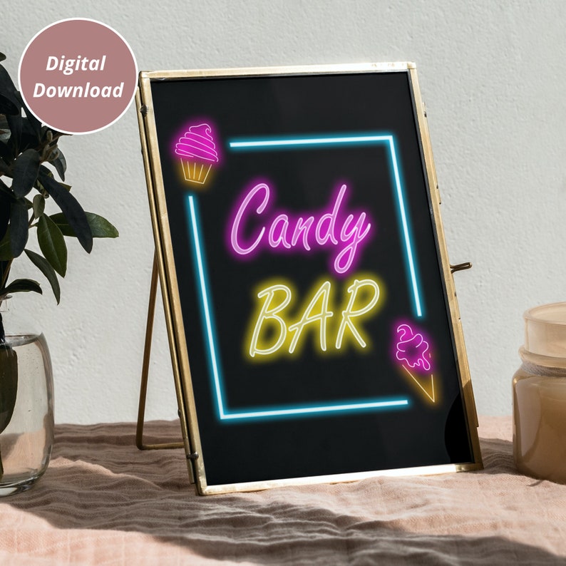 Candy Bar Poster, Digital Neon Poster, Sweets Print, Digital Download ...