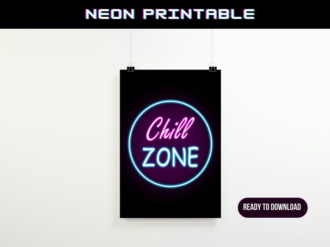 Neon Poster Chill Zone, Digital Neon Print, Lounge Wall Decoration ...
