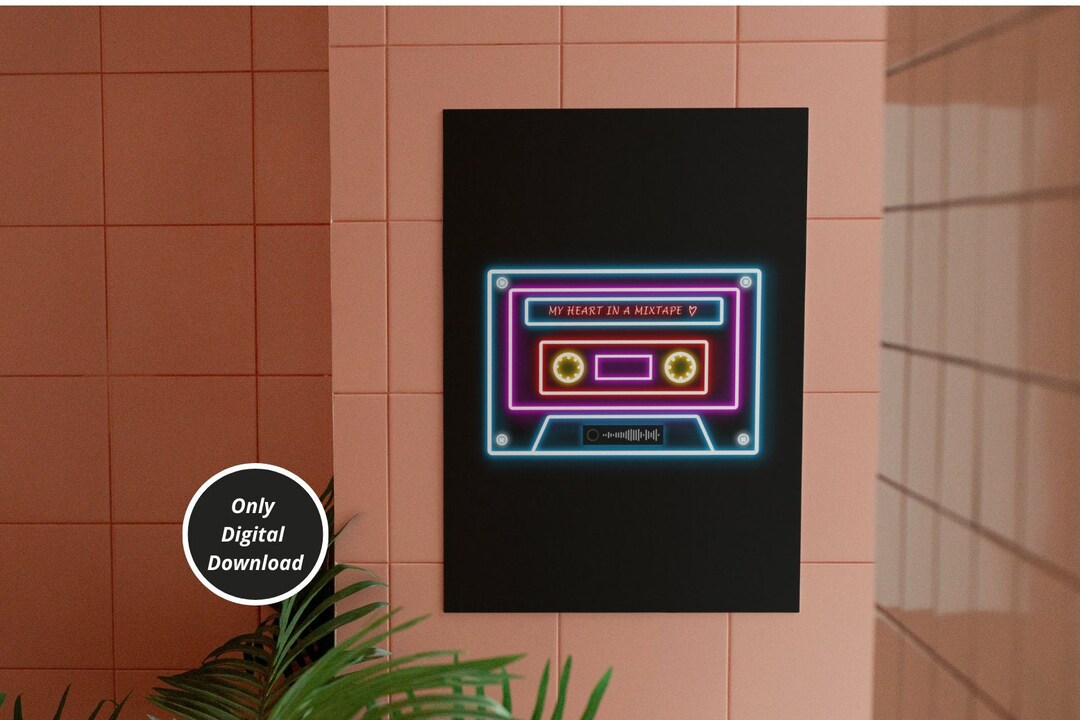 Poster With Song Code, Digital Neon Poster, Neon Cassette Print ...