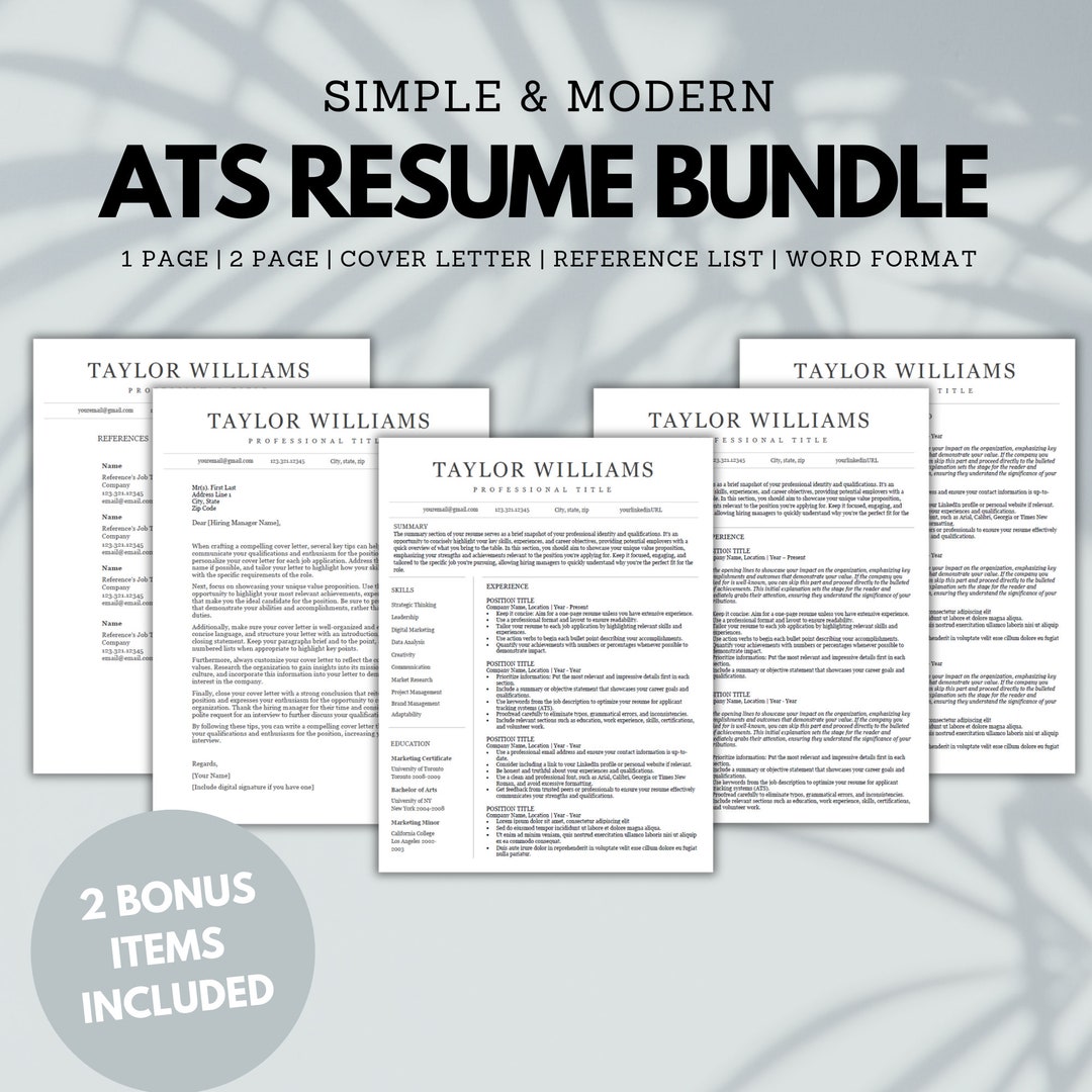 ATS Friendly Resume Template Bundle, Professional Resume Template for ...