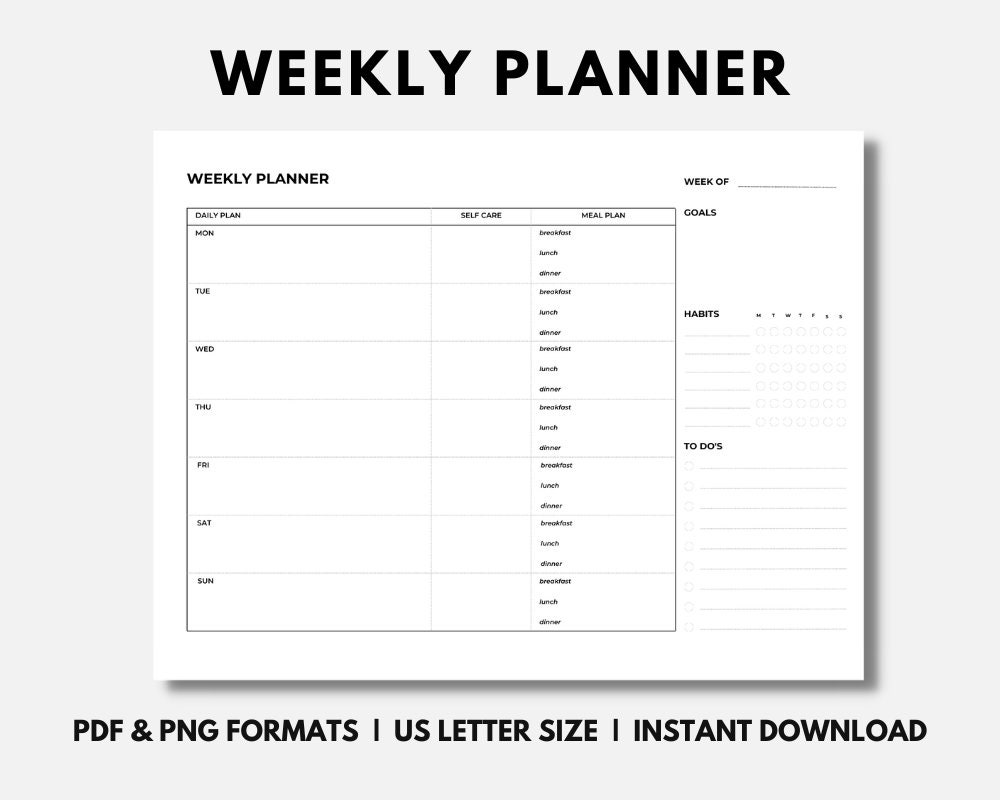 Printable Weekly Planner Weekly Schedule Productivity - Etsy