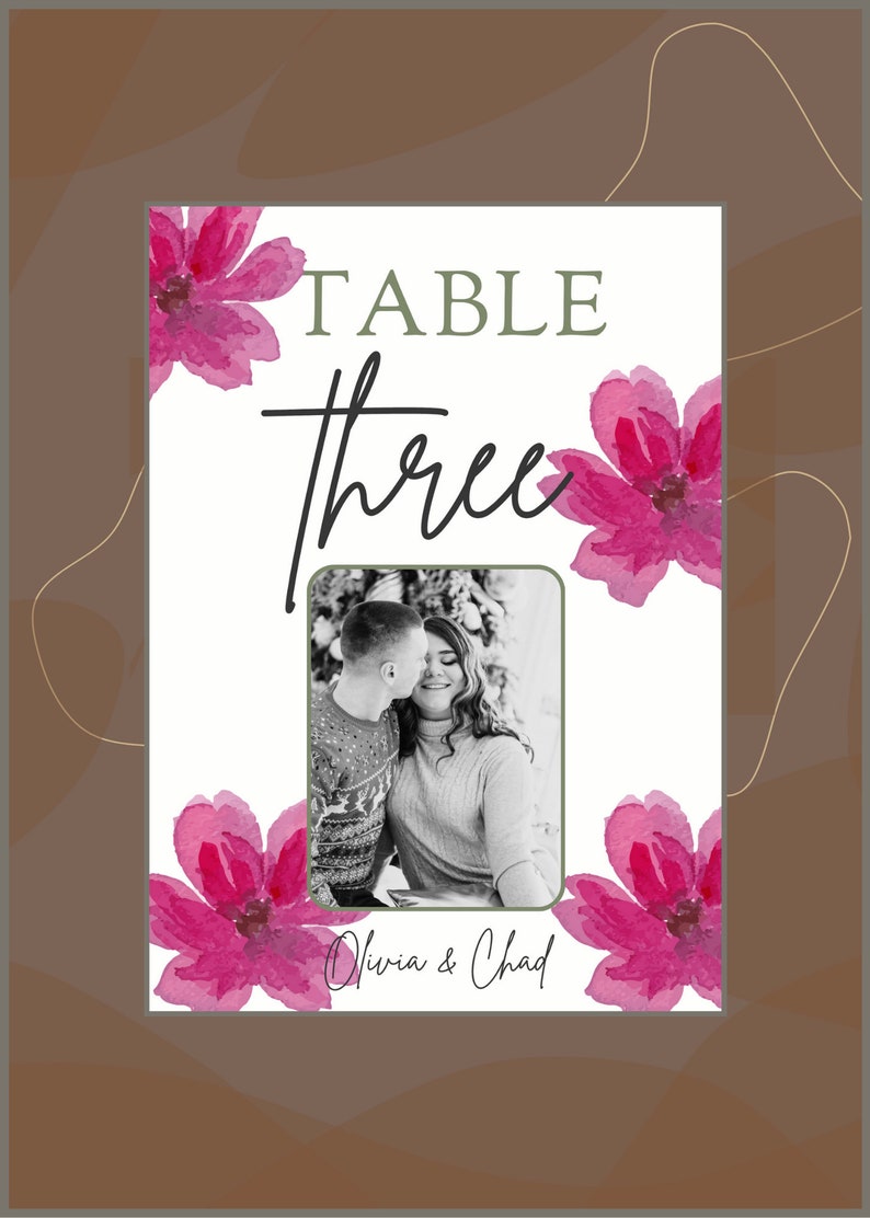 Floral Wedding Table Numbers, Printable Photo Table Numbers, Editable ...