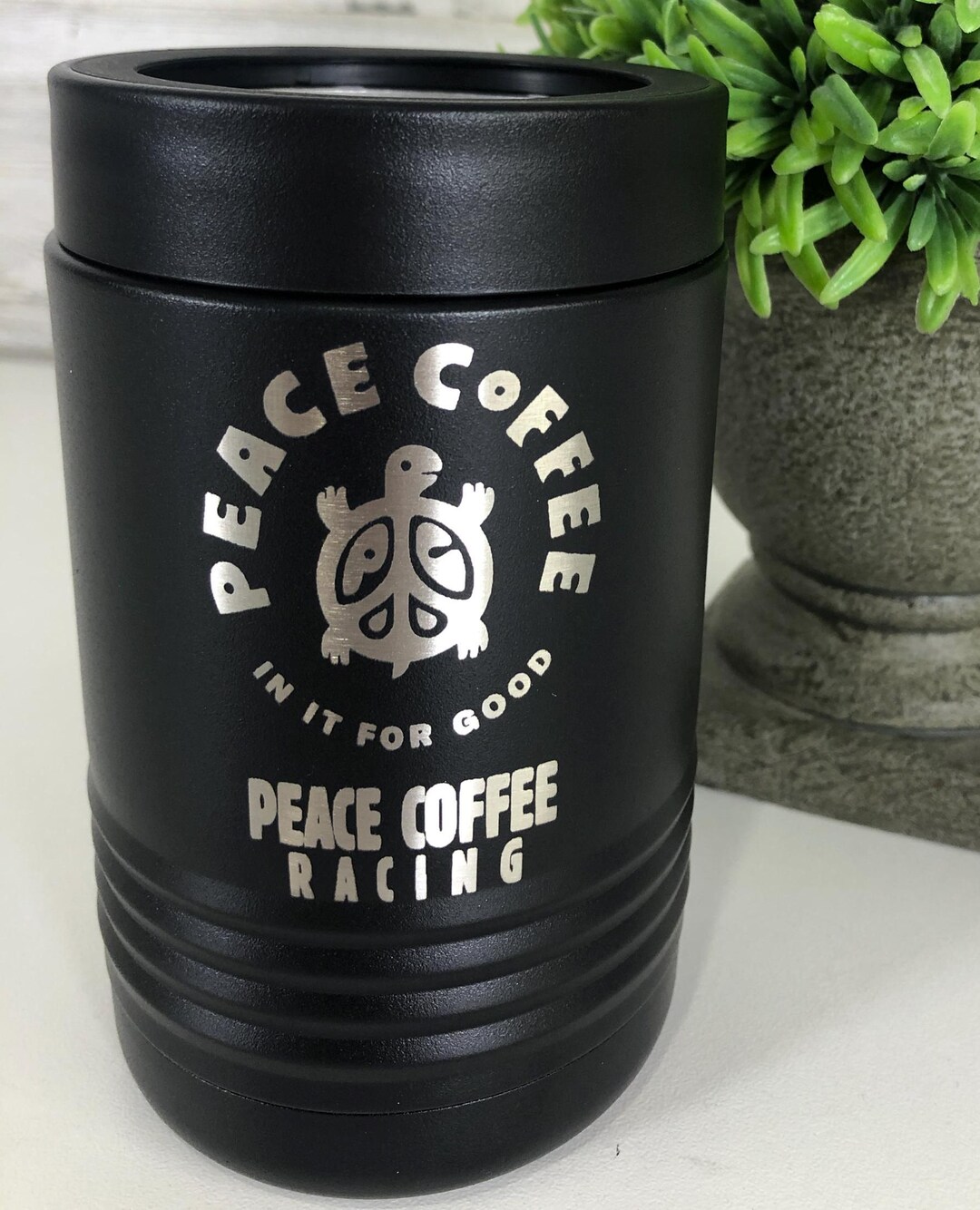 PEACE COFFEE RACING Can Metal Cozie Holder Beverage Beer Bike Race ...