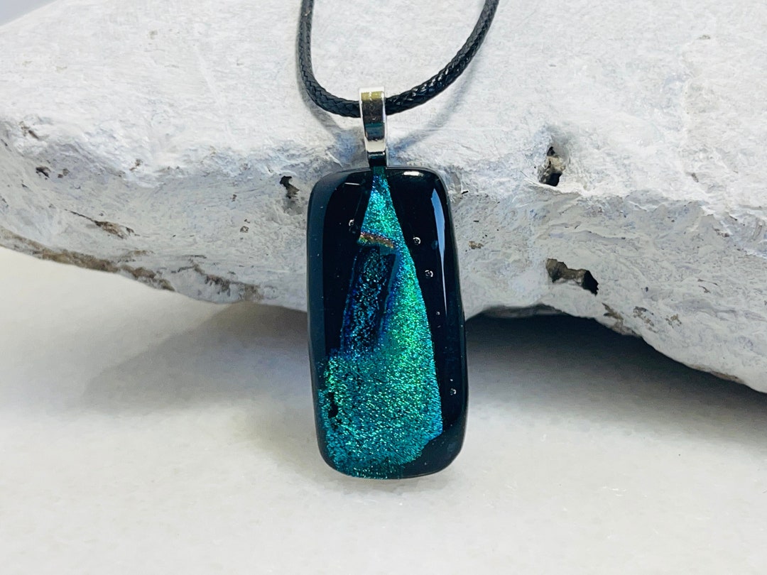 Dichroic Glass Pendant, Fused Glass Dichroic Boho Necklace, Fused ...