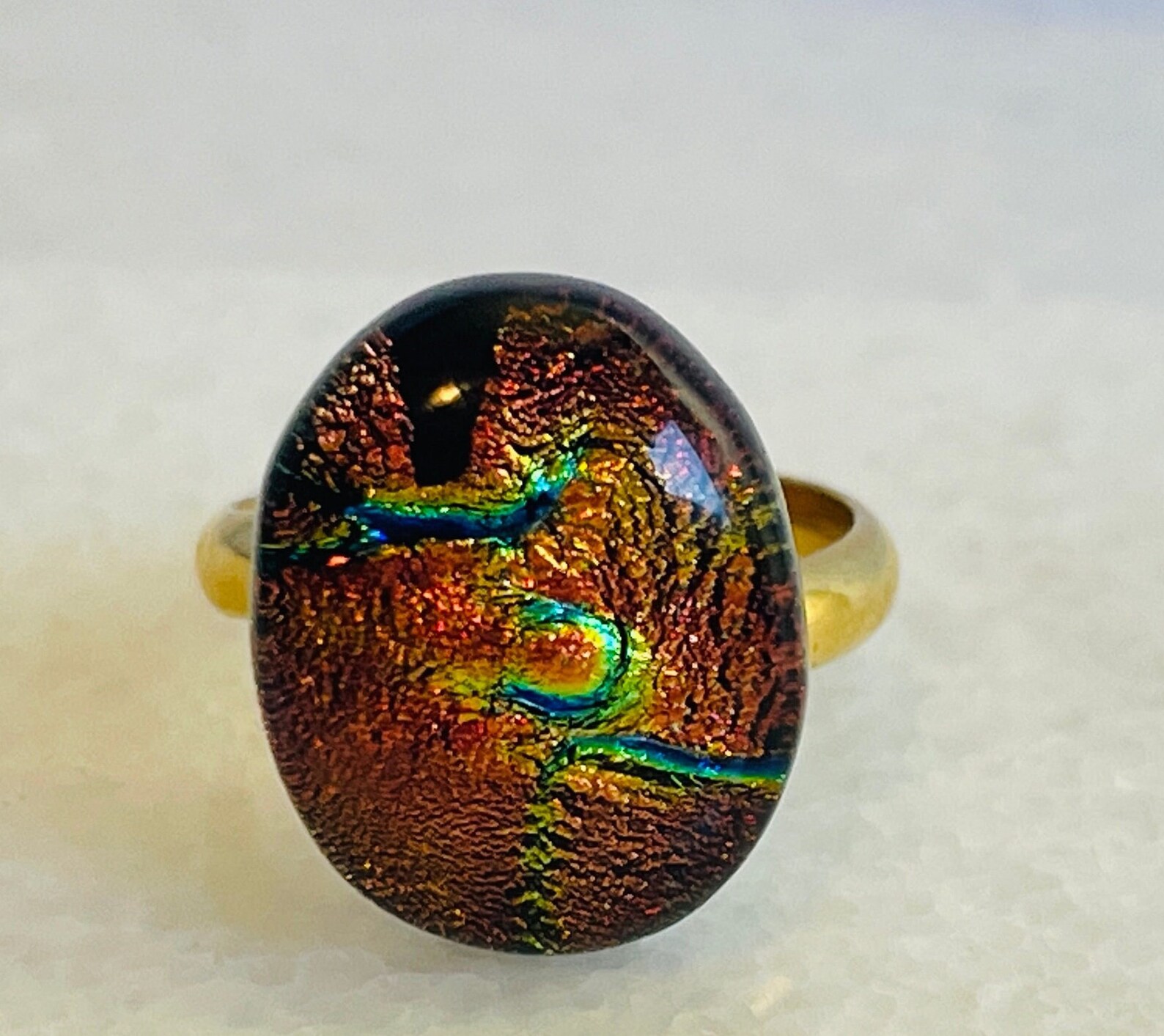 Stunning Adjustable Dichroic Glass Ring, Fused Glass Adjustable Ring ...