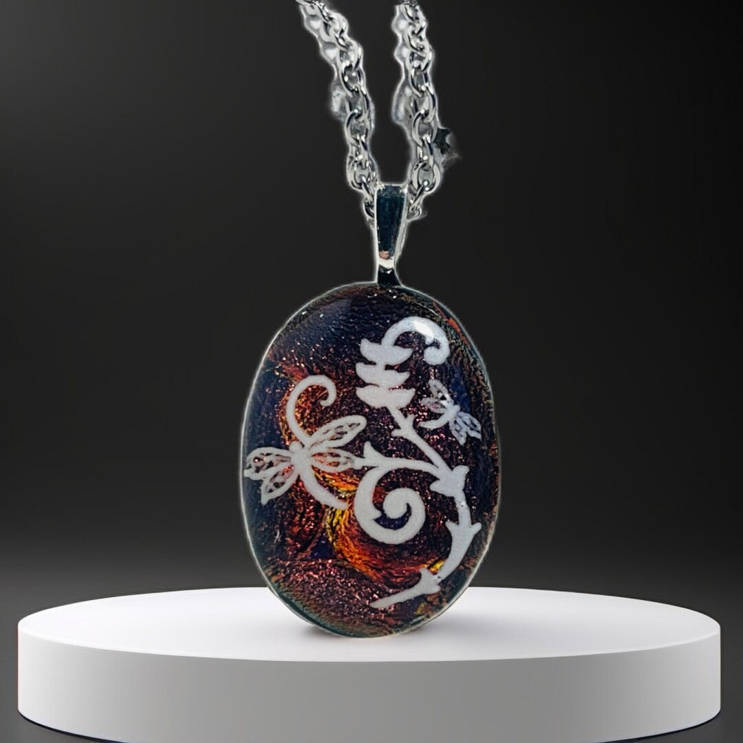 Dragonfly Dichroic Glass Oval Wearable Art Pendant Dichroic Glass ...