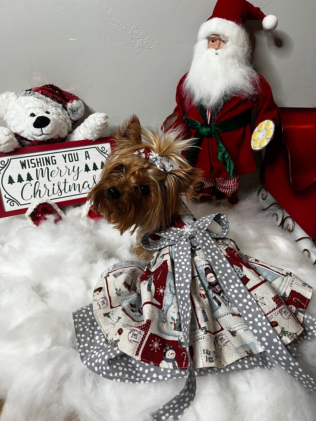 Pet Dress Festive Snowmen Theme, Christmas, Snowflakes, Santa, Snow ...