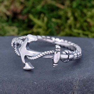 Sideways Anchor Rope Ring Solid 925 Sterling Silver Promise Ring Sailboat Anchors Ring Promise ...