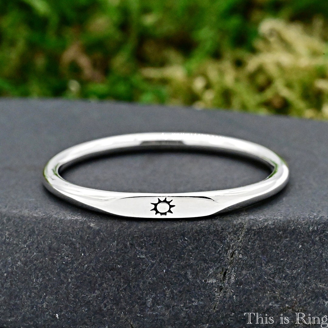Minimalist Flat Top Tiny Solar Sun Engraved Ring Solid 925 - Etsy