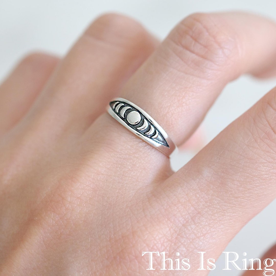 Moon Phases Ring • Unique Luna Phases Carved Vintage Style Oxidized 925 ...