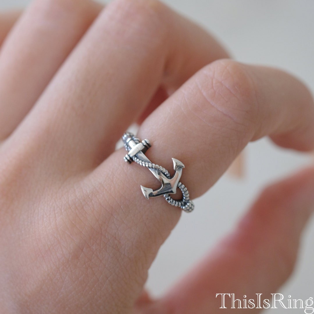 Sideways Anchor Rope Ring Solid 925 Sterling Silver Promise Ring ...