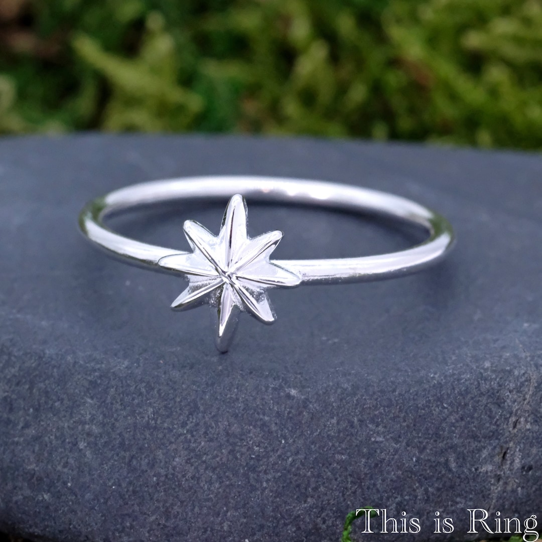 Minimalist High Polished Sterling Silver Solitaire North Star Ring Dainty Star Ring Twinkle Star ...
