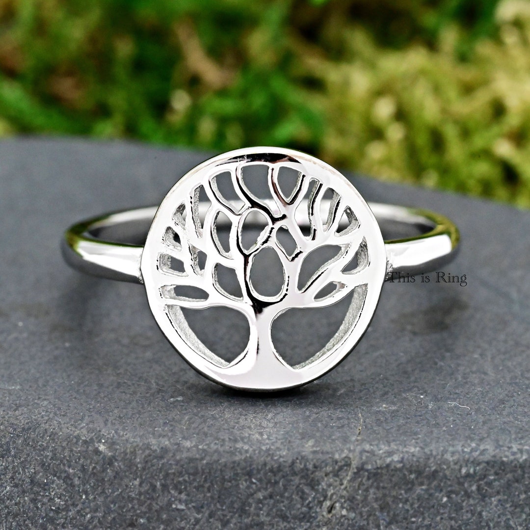12mm Circle Tree of Life Cut Out Silver Ring Solid 925 Sterling Silver ...