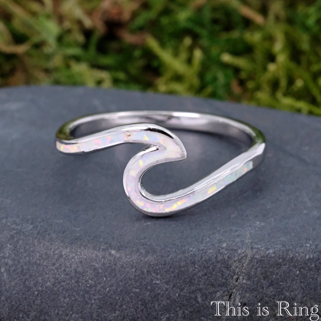 Ocean Wave Opal Ring Silver, Wave Ring, Opal Ring, Silver Ring, Sterling Silver White Fire Opal ...