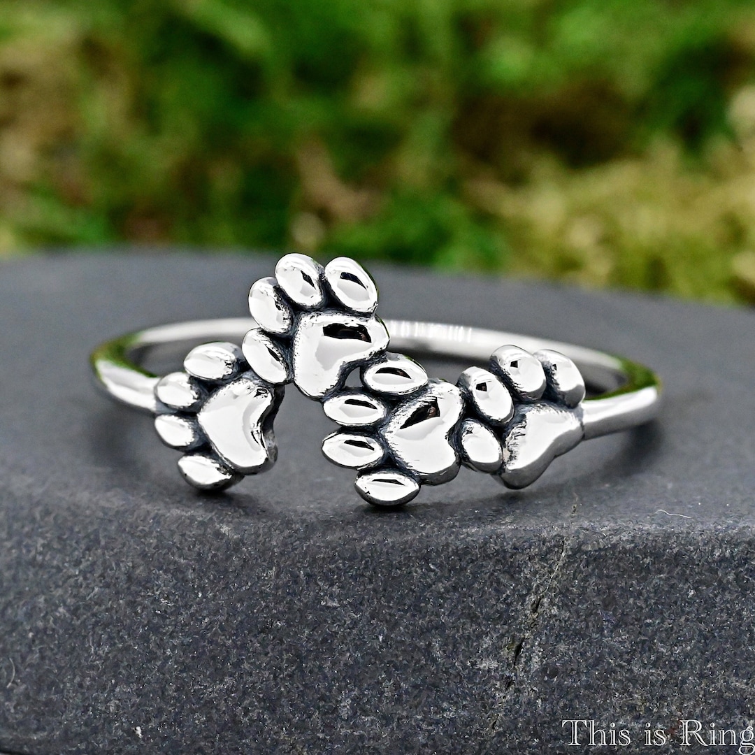 Cute Animal Paw Print Wave Silver Ring Sterling Silver Waves of Dog Paw ...